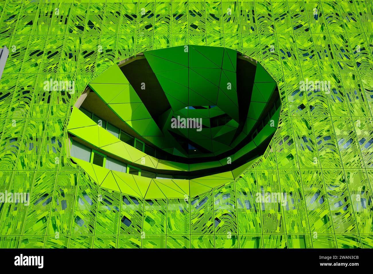 Lyon, France, Detail of the green Cube building in the Confluence area ...