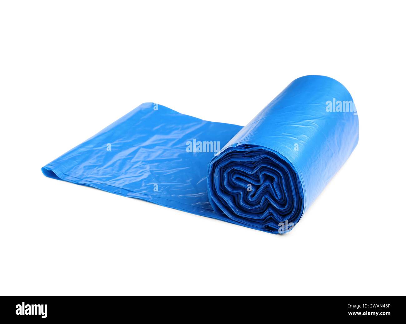 Blue roll of garbage bags isolated on white background Stock Photo - Alamy