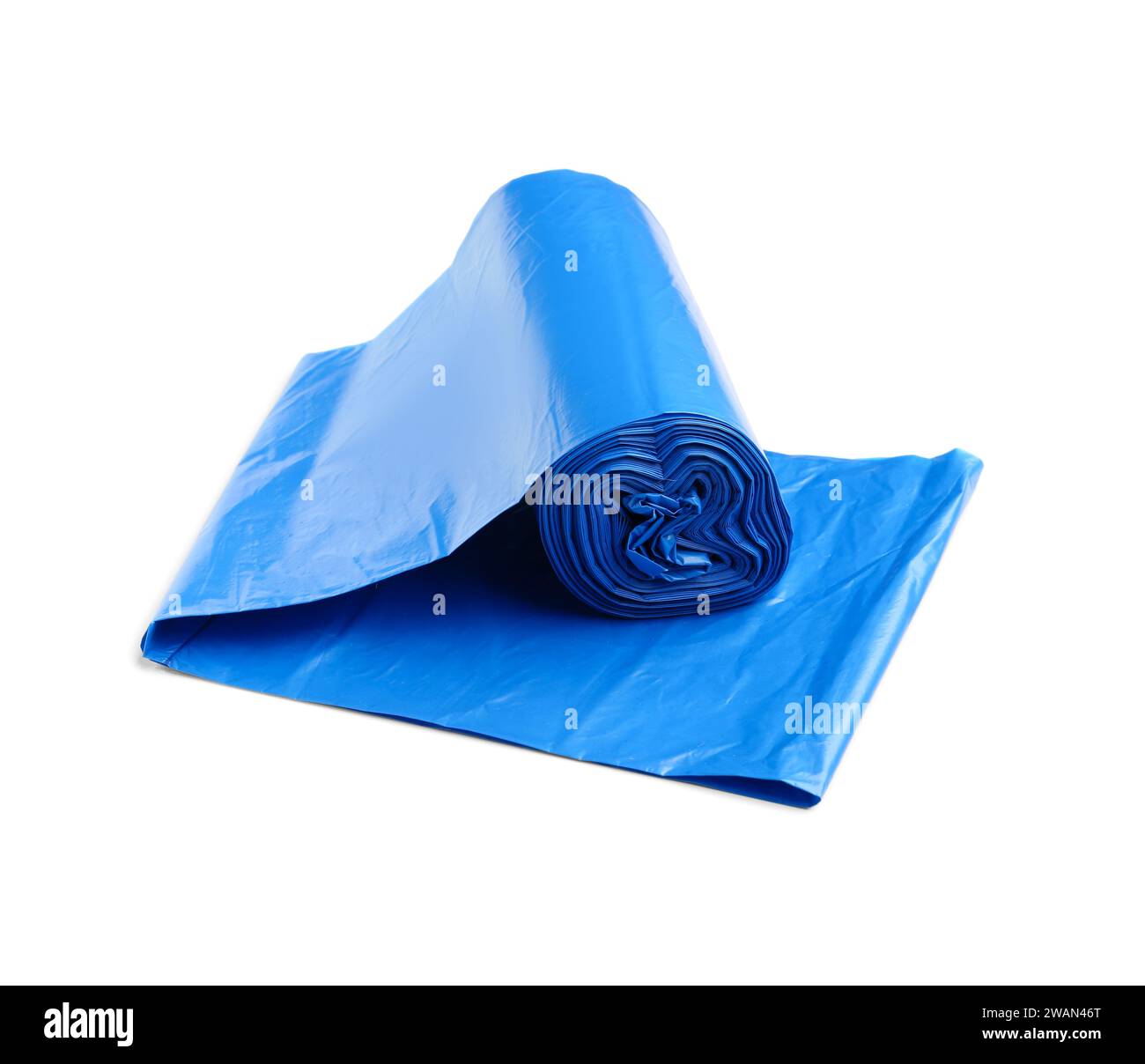 Blue roll of garbage bags isolated on white background Stock Photo - Alamy