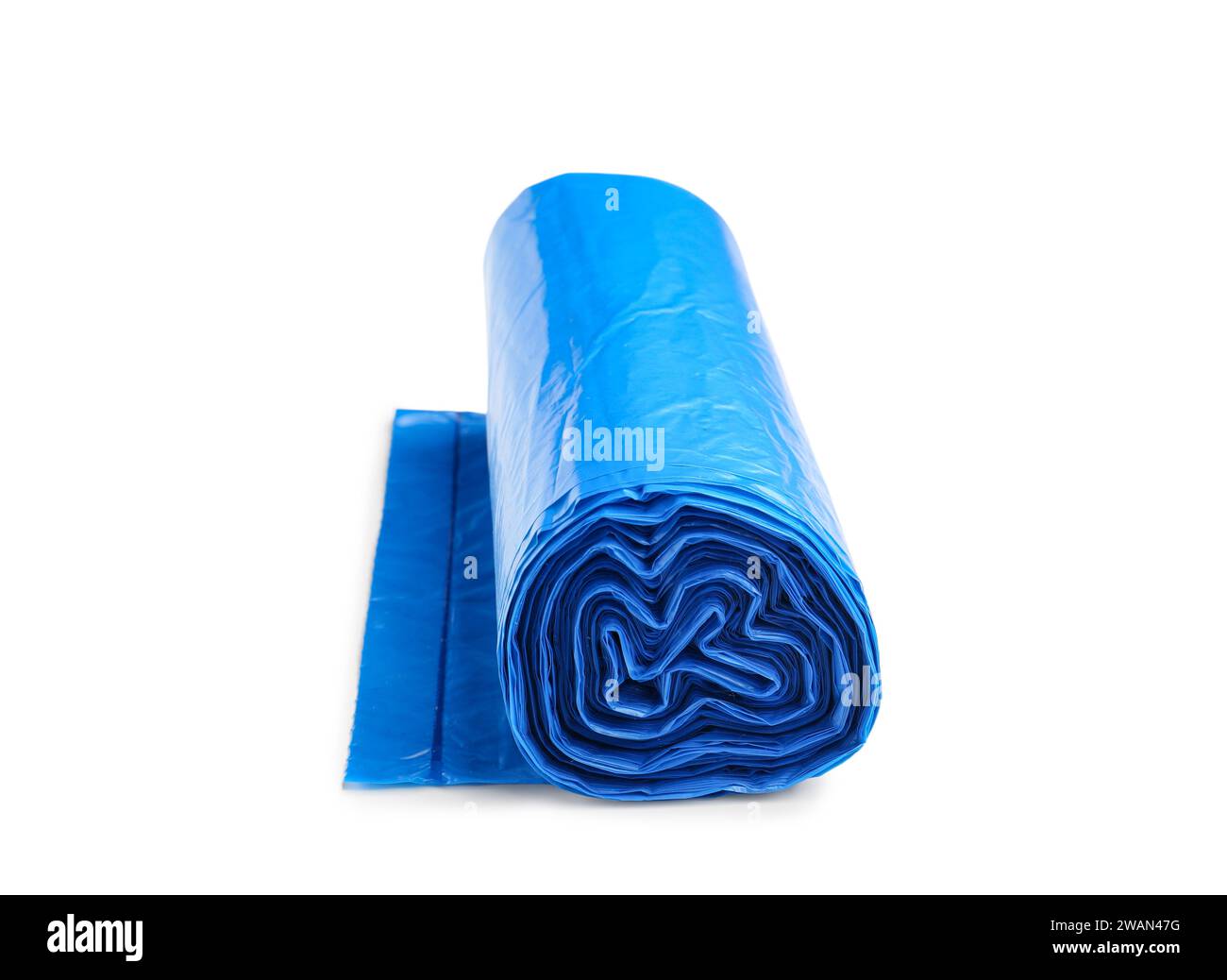 Blue roll of garbage bags isolated on white background Stock Photo - Alamy