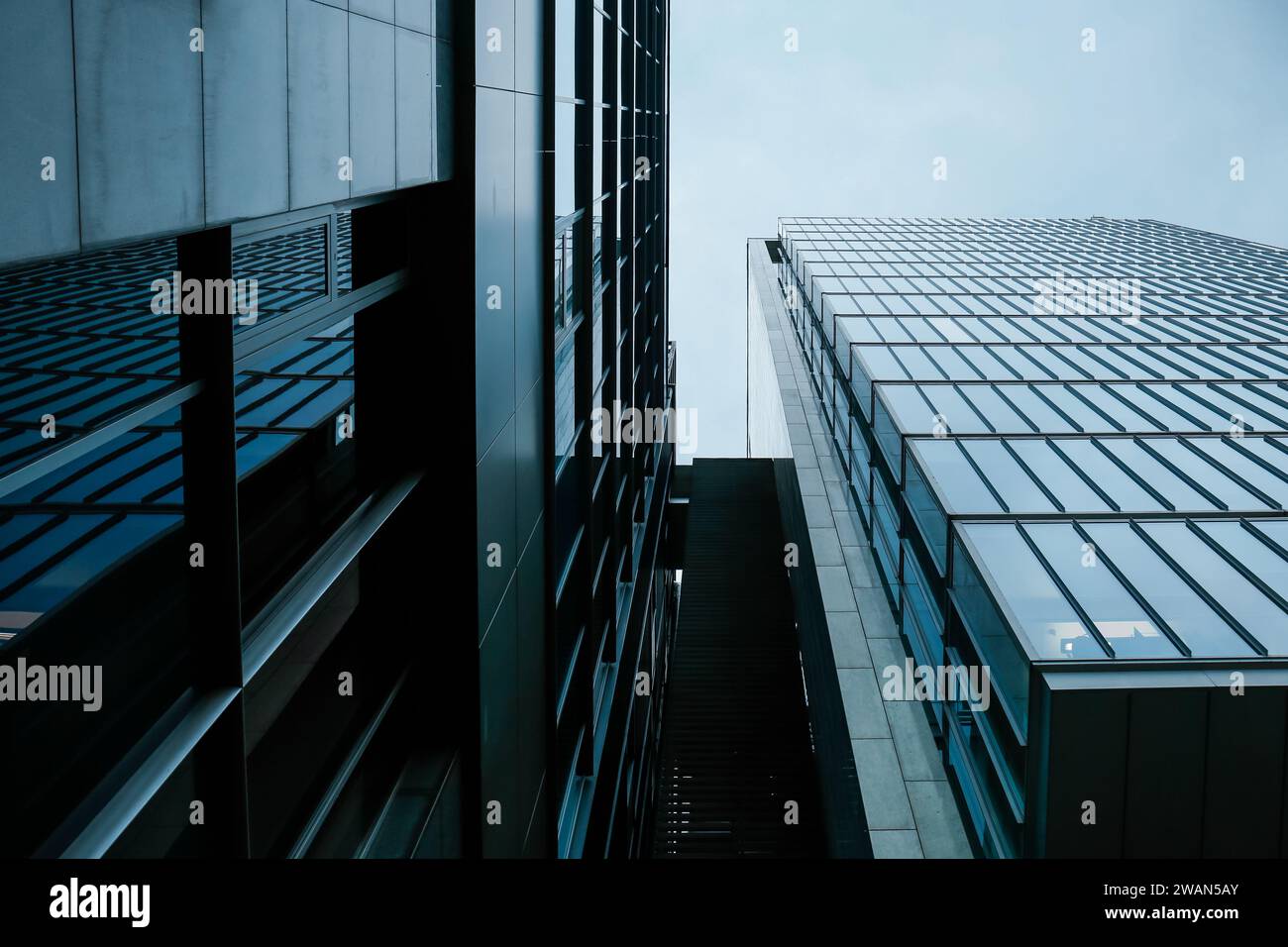 Modern office building with glass facade in city, bottom view Stock ...