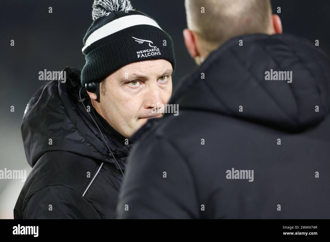 Newcastle, UK. 05th Jan, 2024. Alex Codling (Falcons head coach) is ...