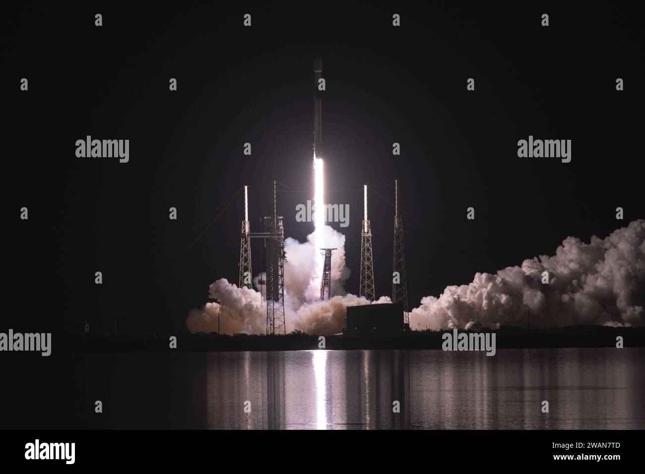 A Falcon 9 rocket carrying OVZON-3 communication satellites launches ...