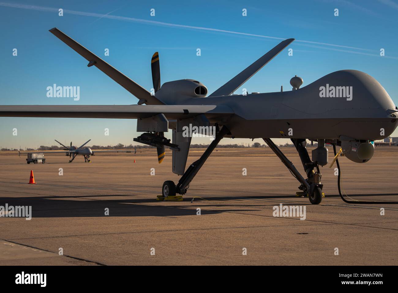 Two MQ-9A Reaper remotely piloted aircraft operated by the 3rd Special ...
