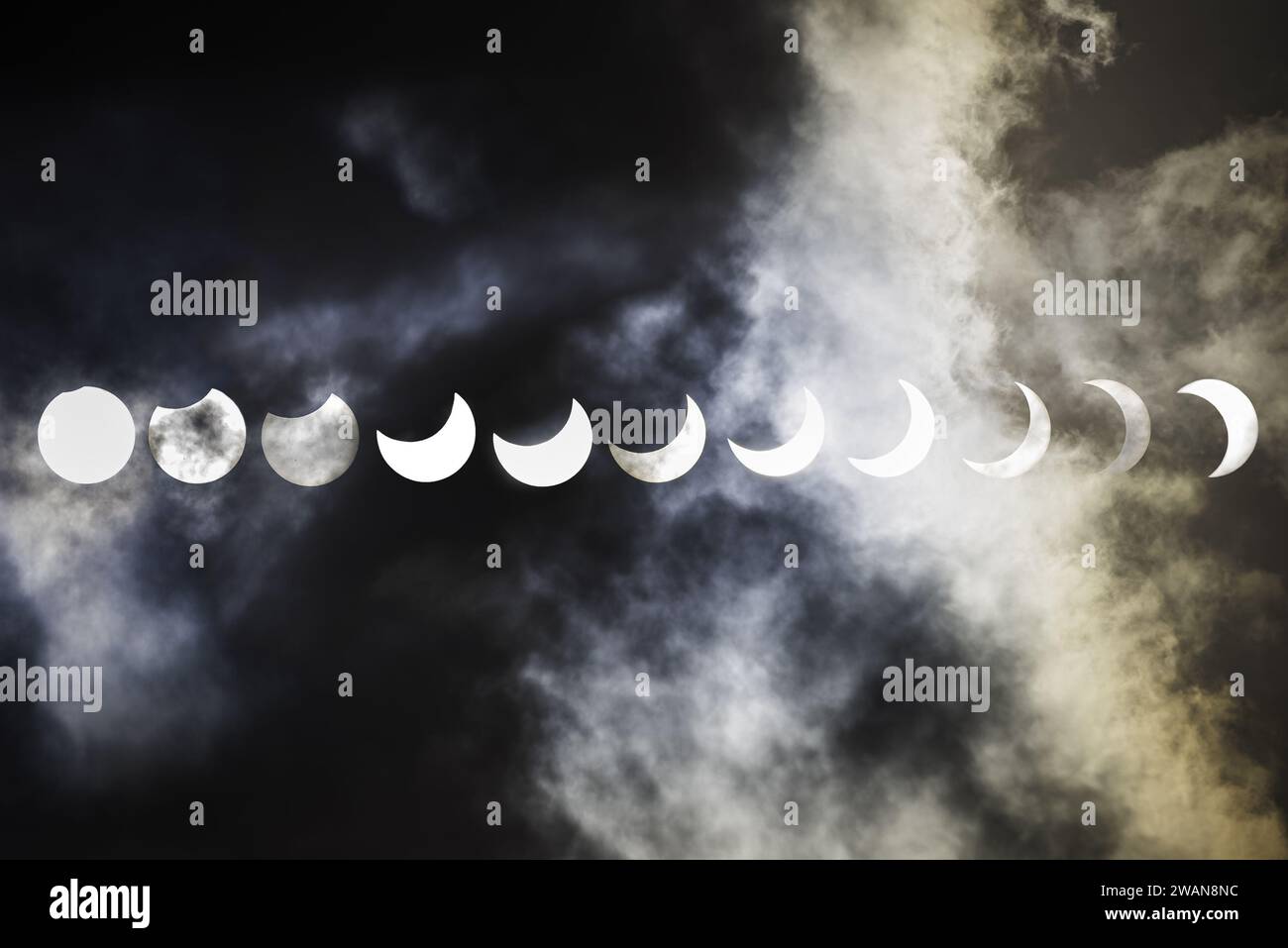 Phases of annular solar eclipse in Mexico City, 14 October 2023 from ...