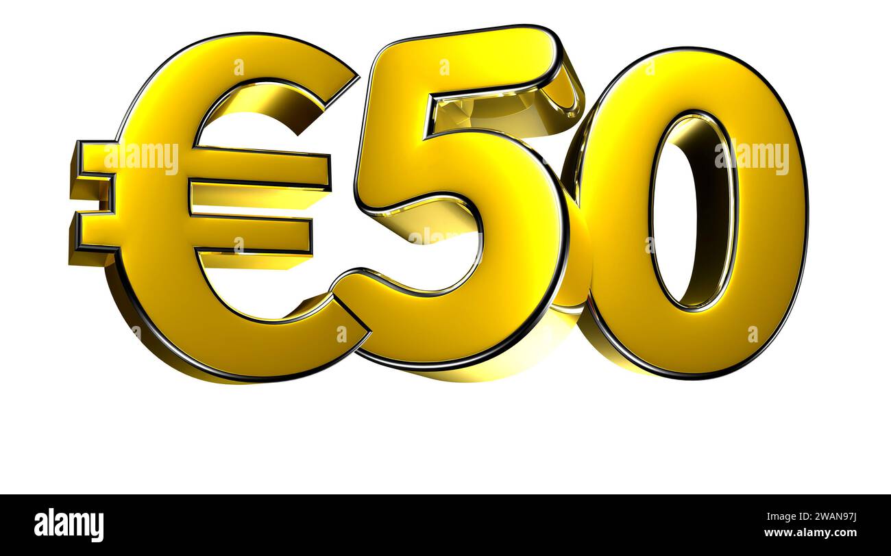 50 Euro figure gold 3D illustration on white background have work path ...