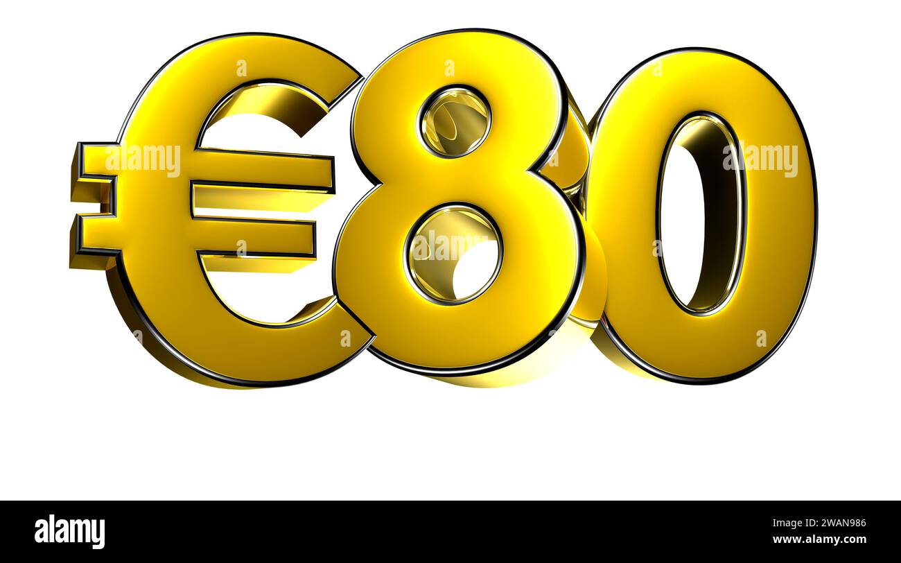 80 Euro figure gold 3D illustration on white background have work path ...