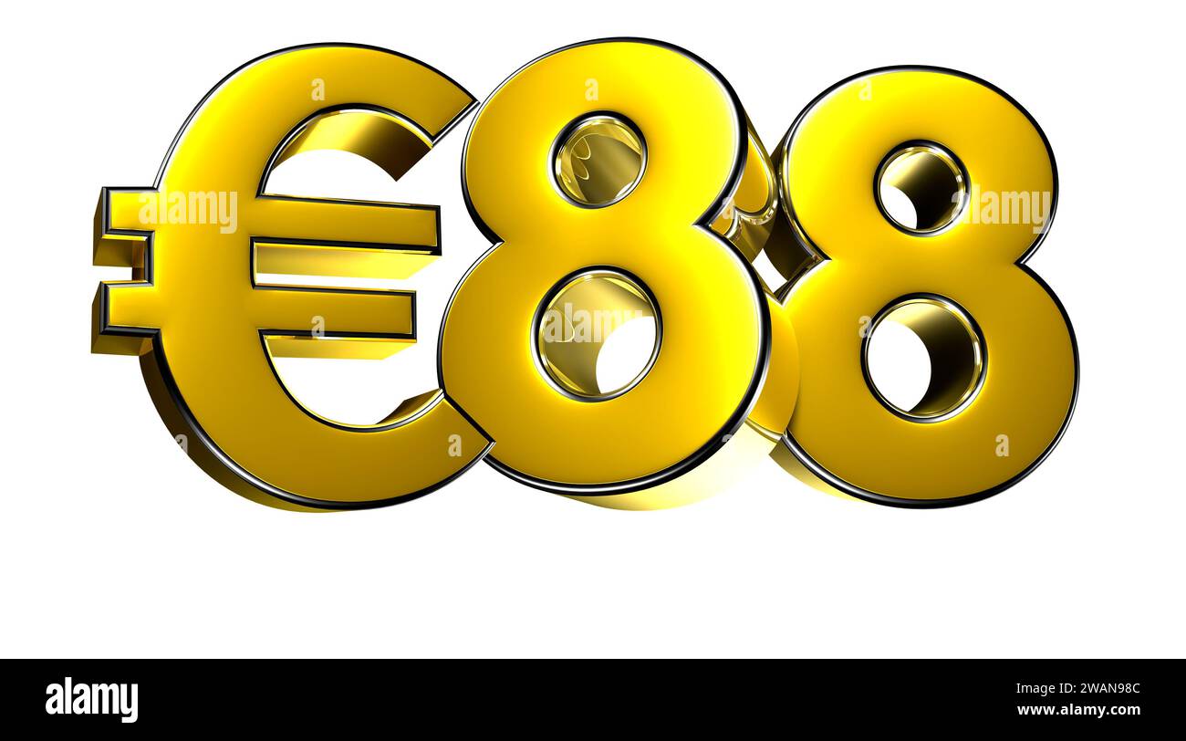 88 Euro figure gold 3D illustration on white background have work path ...