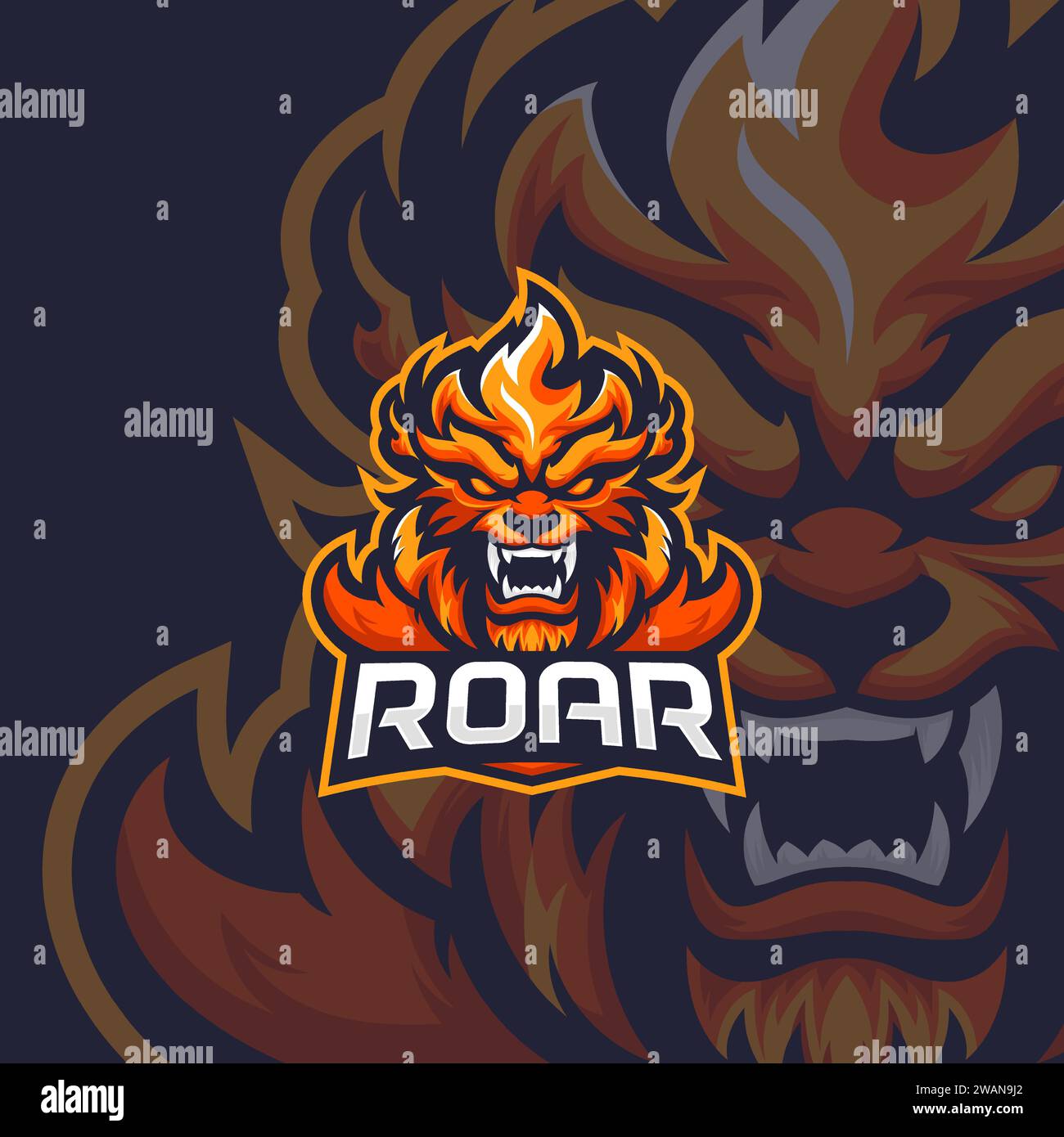 Fire monster mascot esport vector illustration. Flame devil gaming and ...