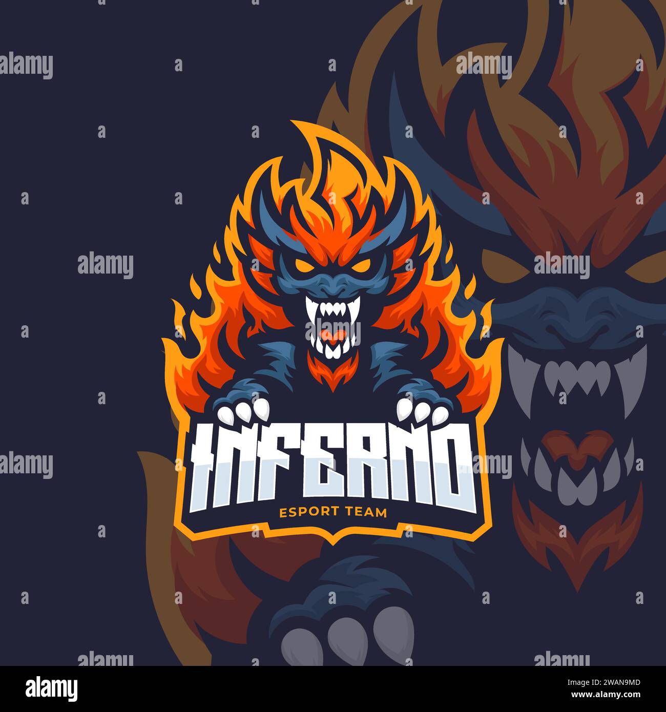 Fire monster mascot esport vector illustration. Flame devil gaming and ...