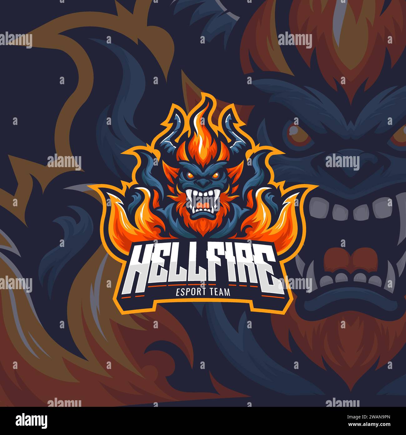 Fire monster mascot esport vector illustration. Flame devil gaming and ...