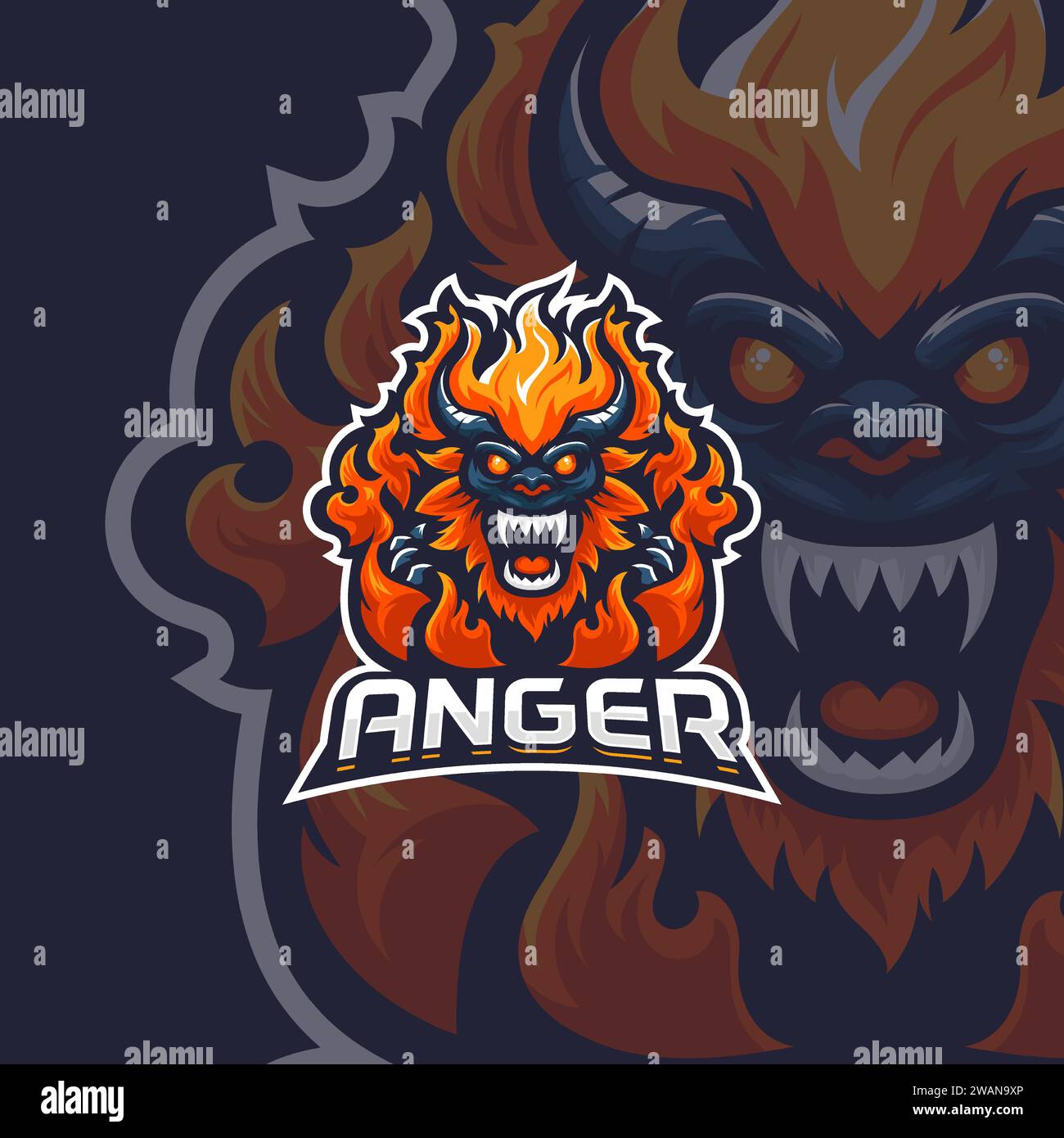 Fire monster mascot esport vector illustration. Flame devil gaming and ...