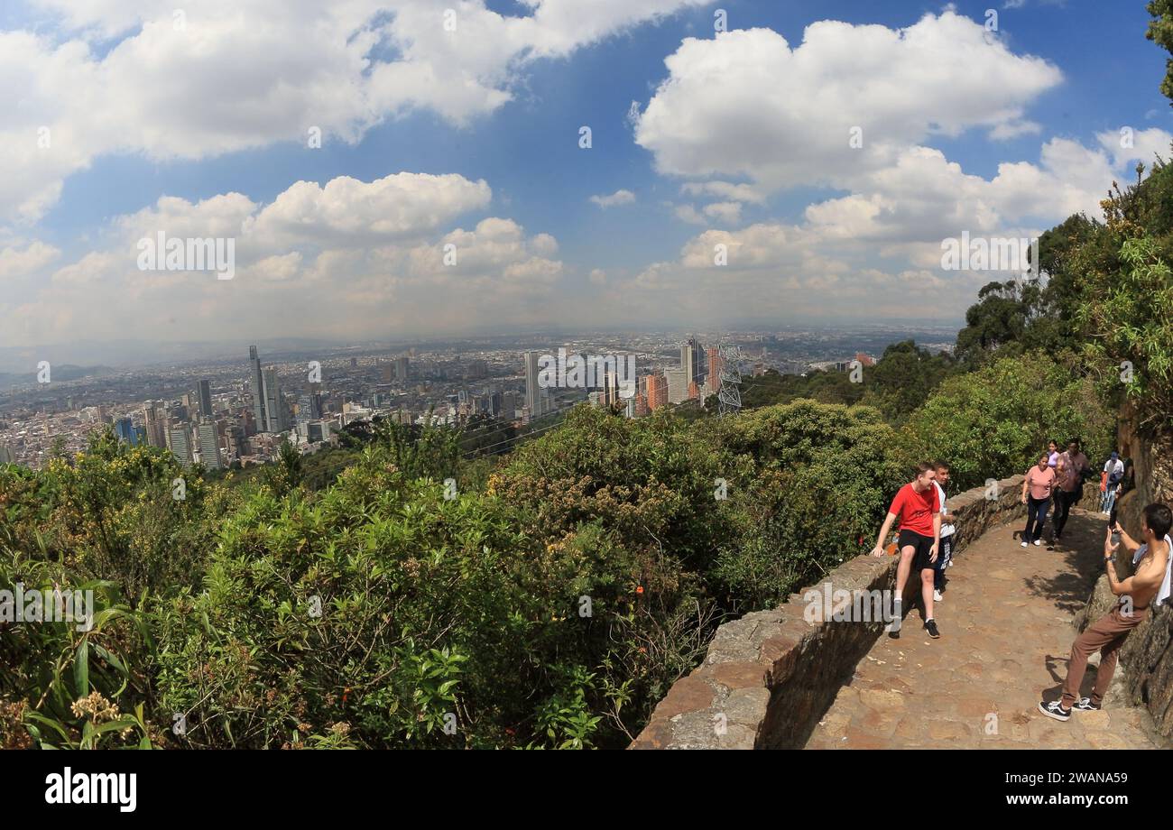 January 3, 2024, Bogota, Colombia: Tourist enjoy climb the Monserrate ...