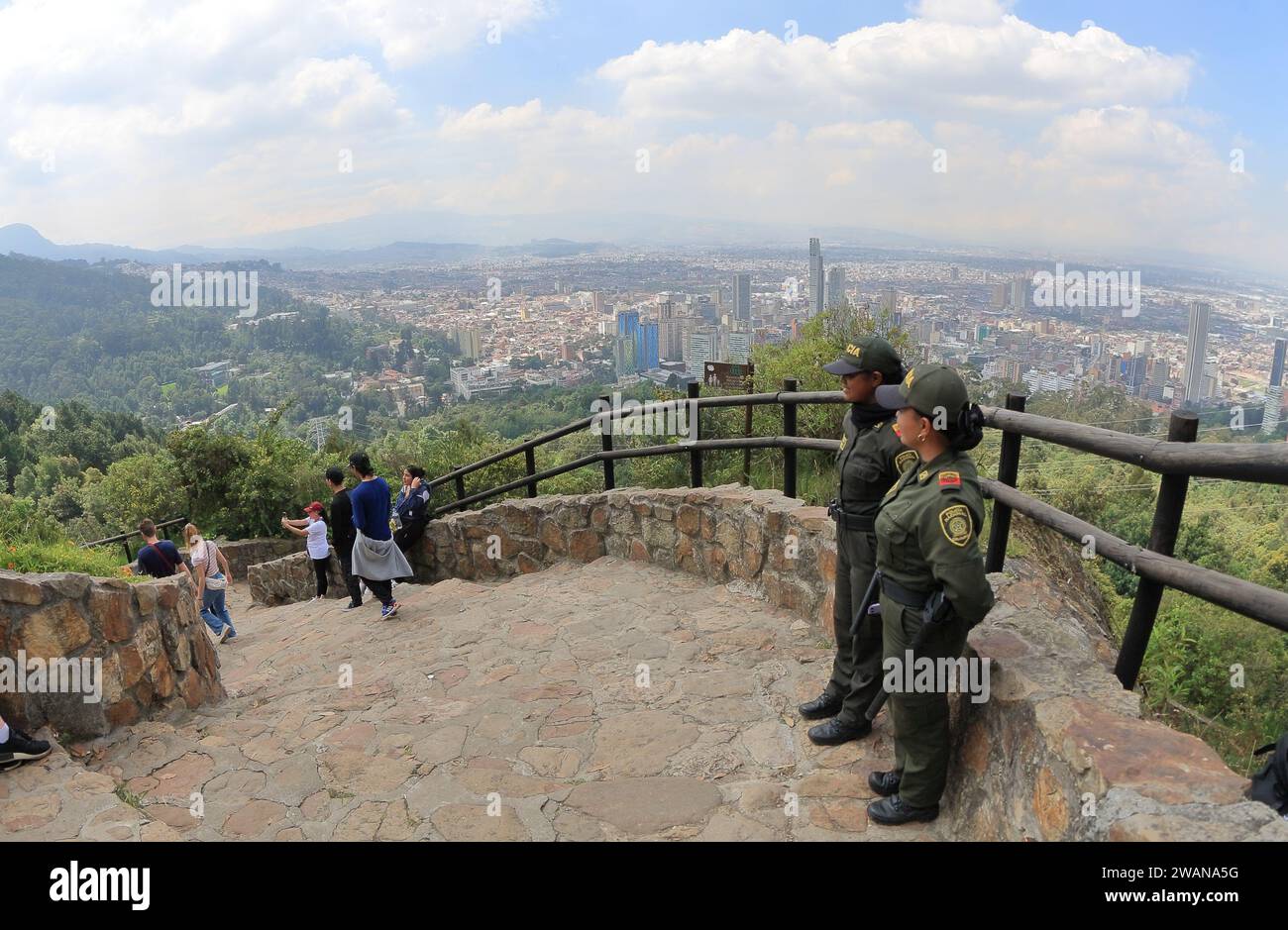 January 3, 2024, Bogota, Colombia: Tourist enjoy climb the Monserrate ...