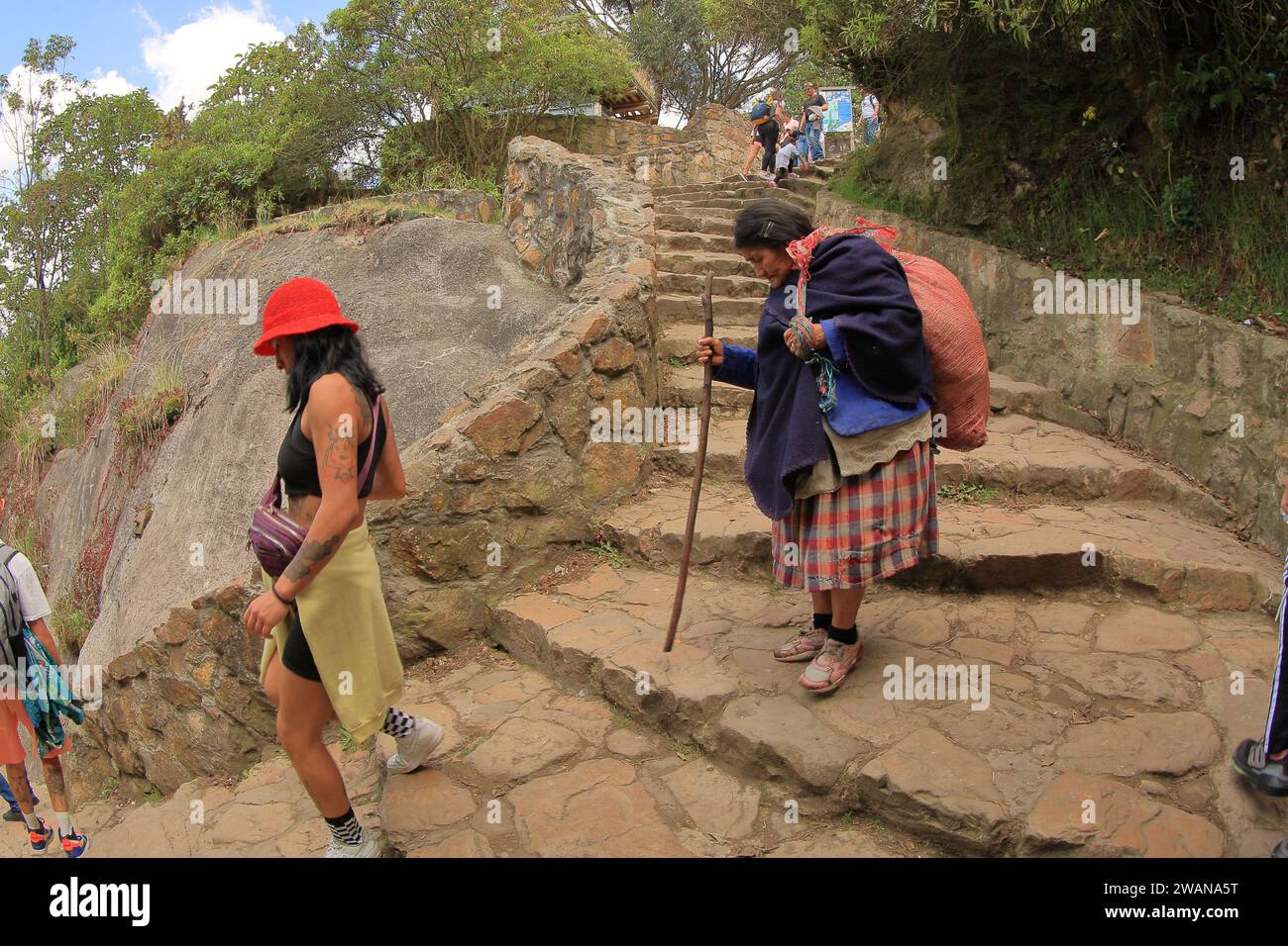 January 3, 2024, Bogota, Colombia: Tourist enjoy climb the Monserrate ...