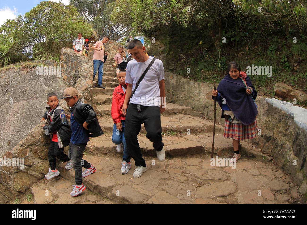 January 3, 2024, Bogota, Colombia: Tourist enjoy climb the Monserrate ...