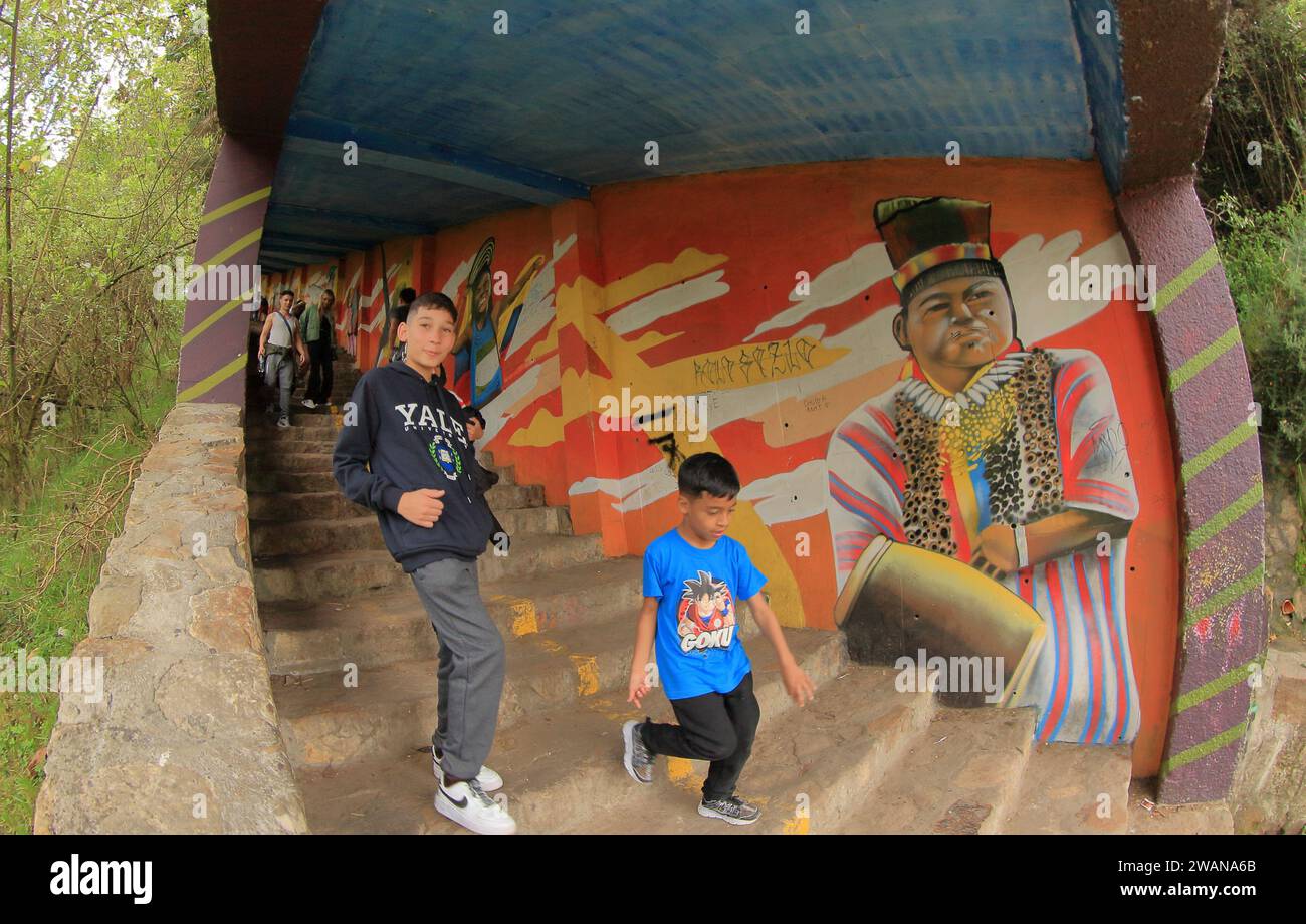 January 3, 2024, Bogota, Colombia: Tourist enjoy climb the Monserrate ...