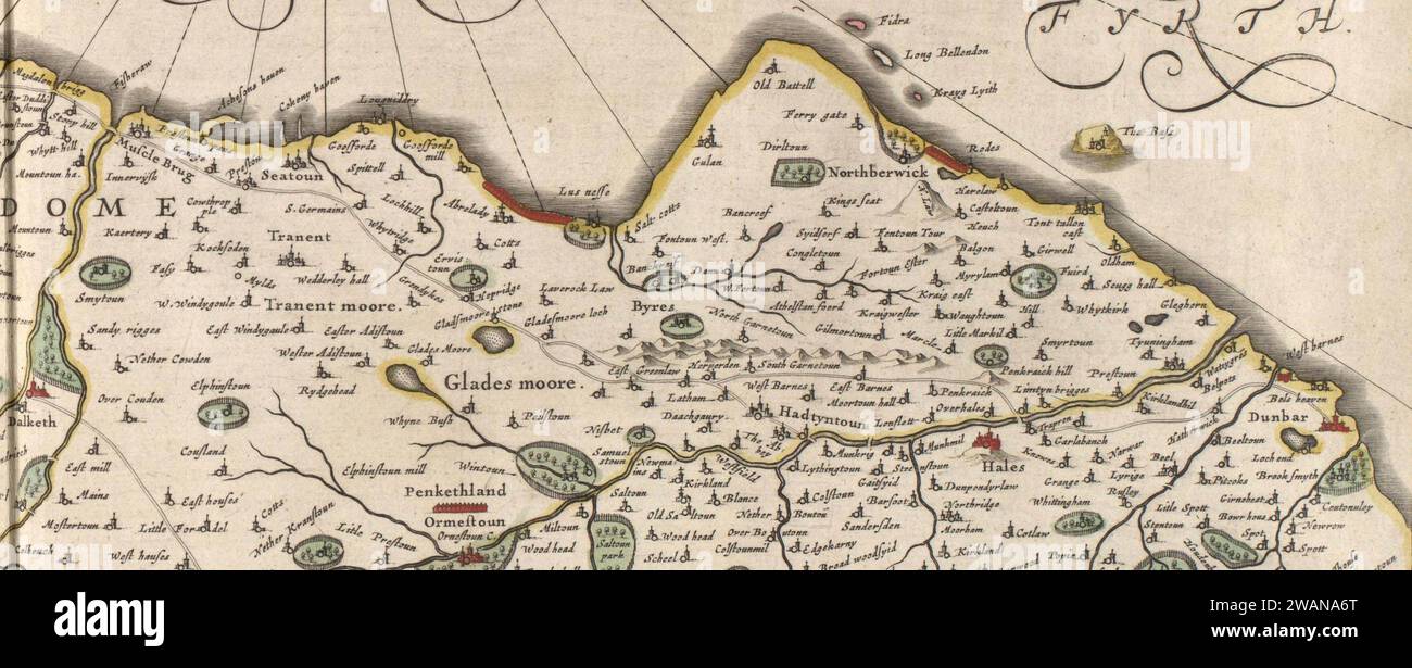 17th century map of East Lothian Stock Photo - Alamy