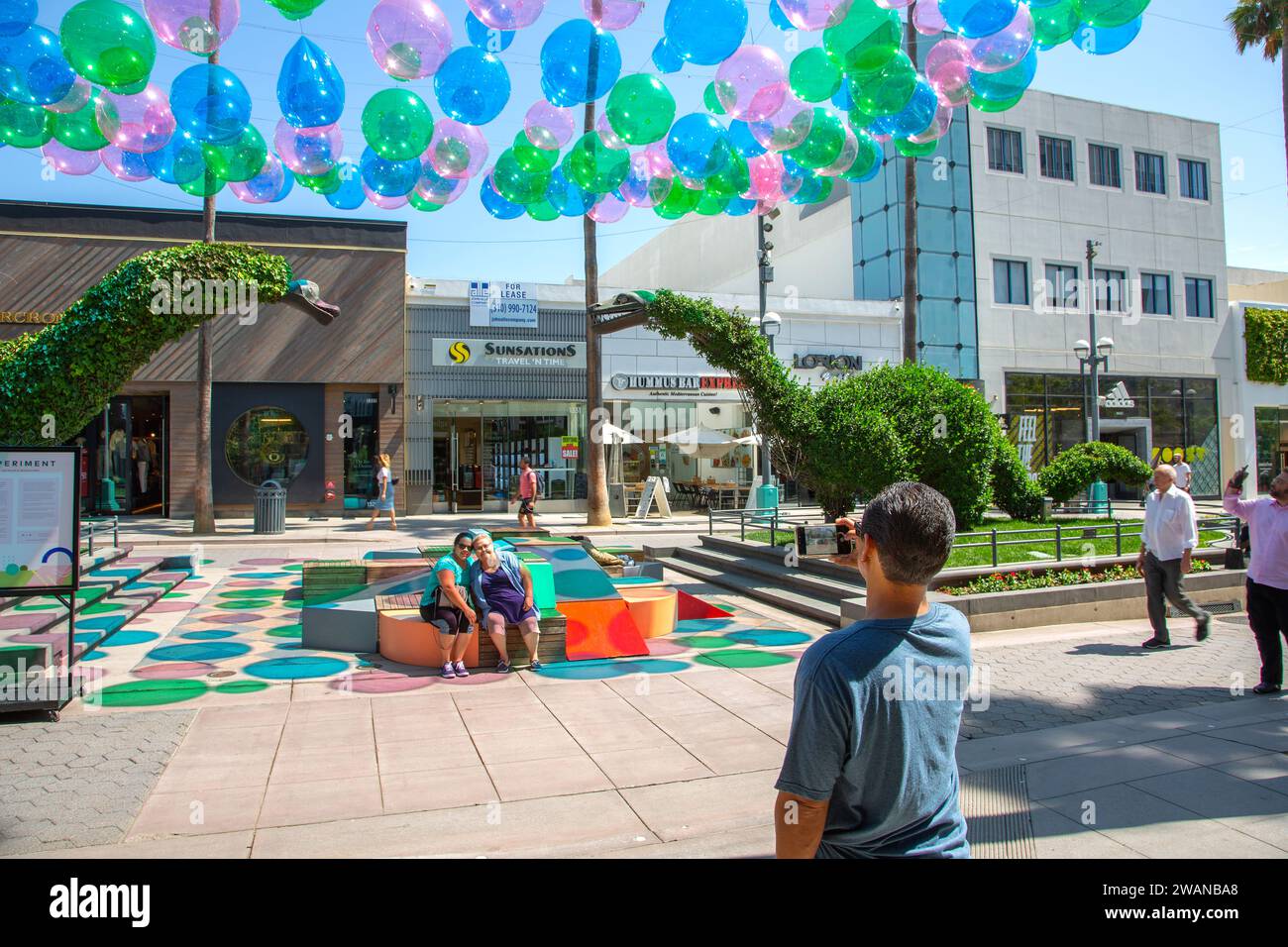 Santa Monica 3rd Street Promenade, 2019, showing people enjoying the ...