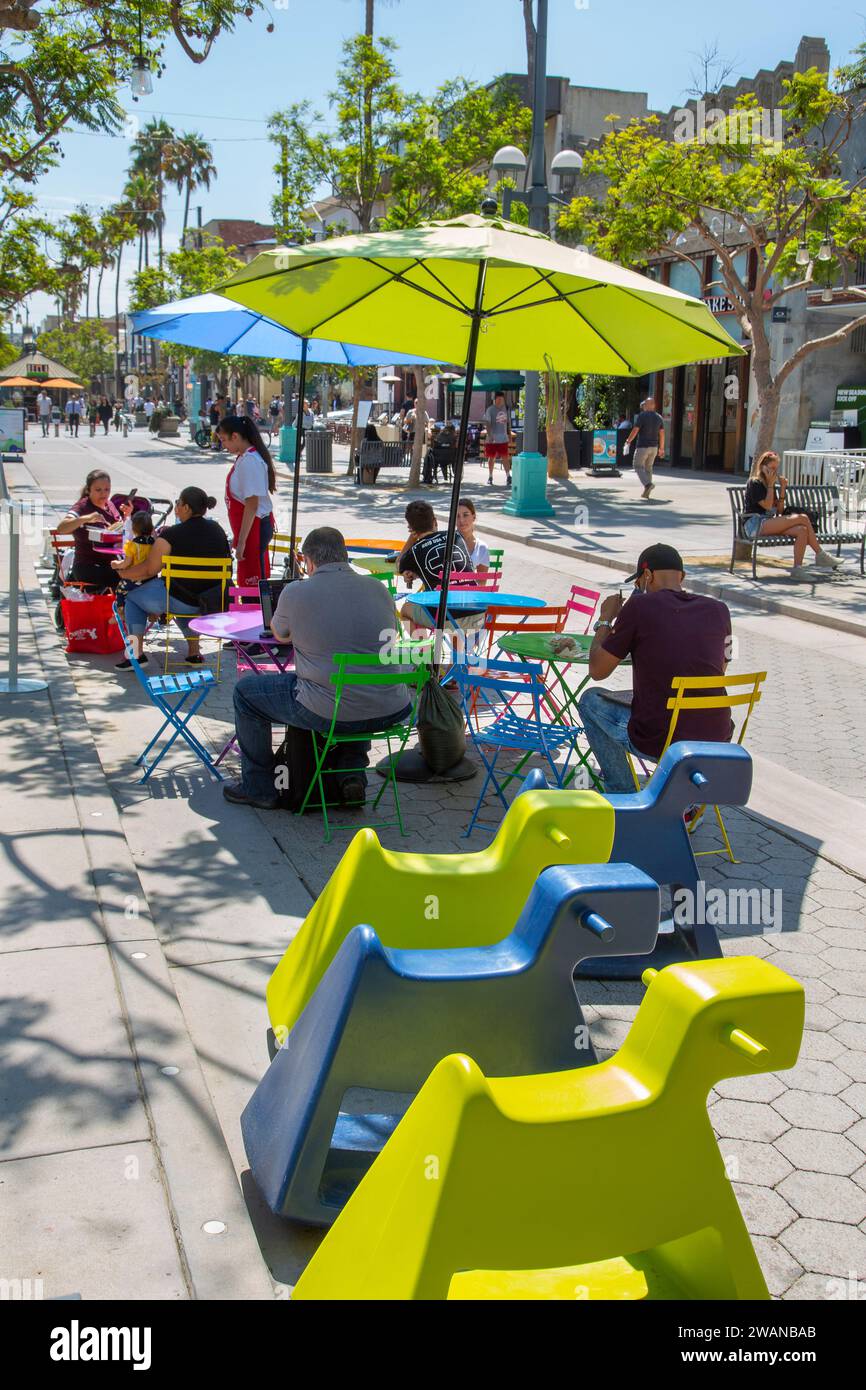 Santa Monica 3rd Street Promenade, 2019, showing people enjoying the ...