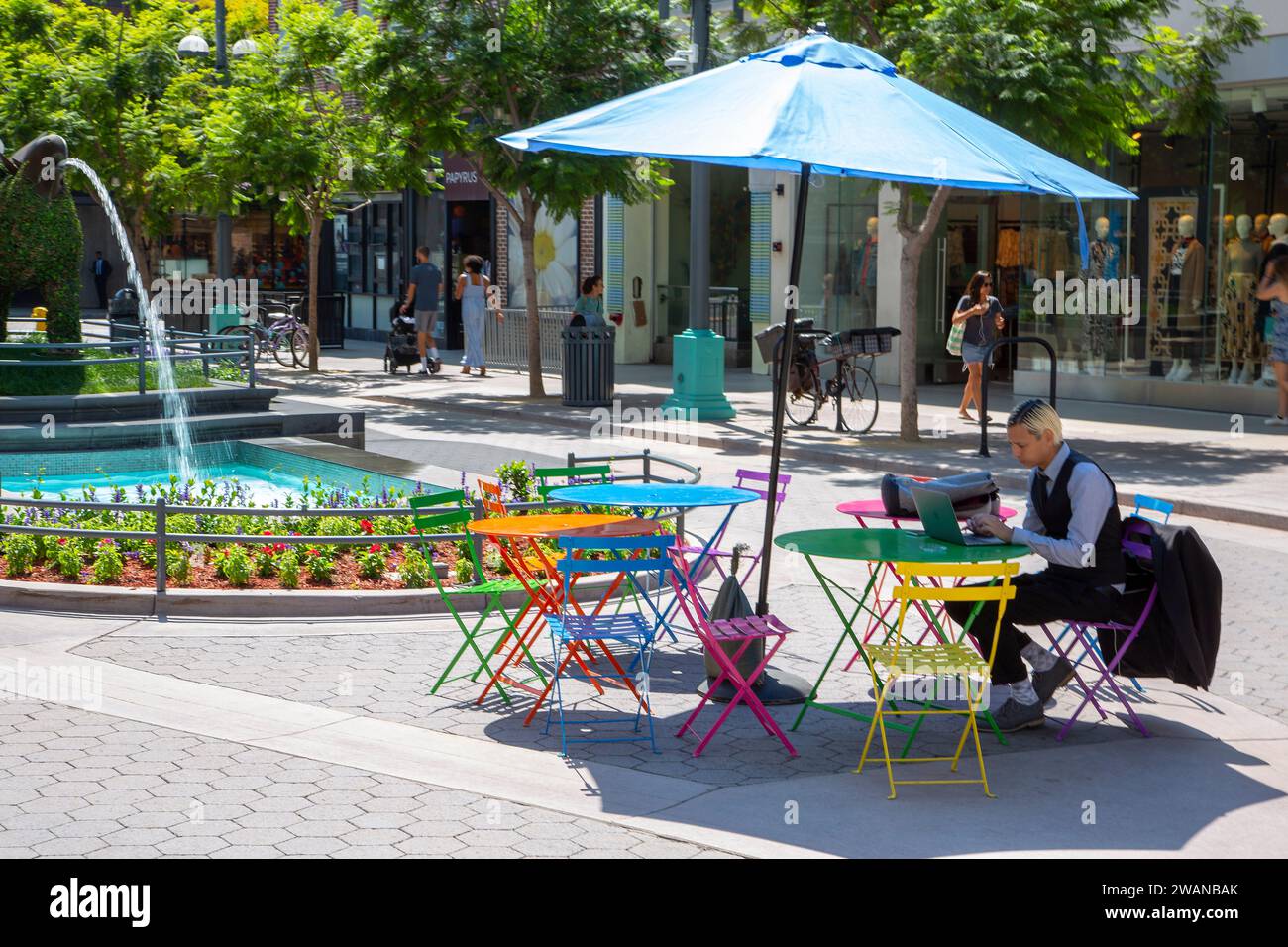 Santa Monica 3rd Street Promenade, 2019, showing people enjoying the ...