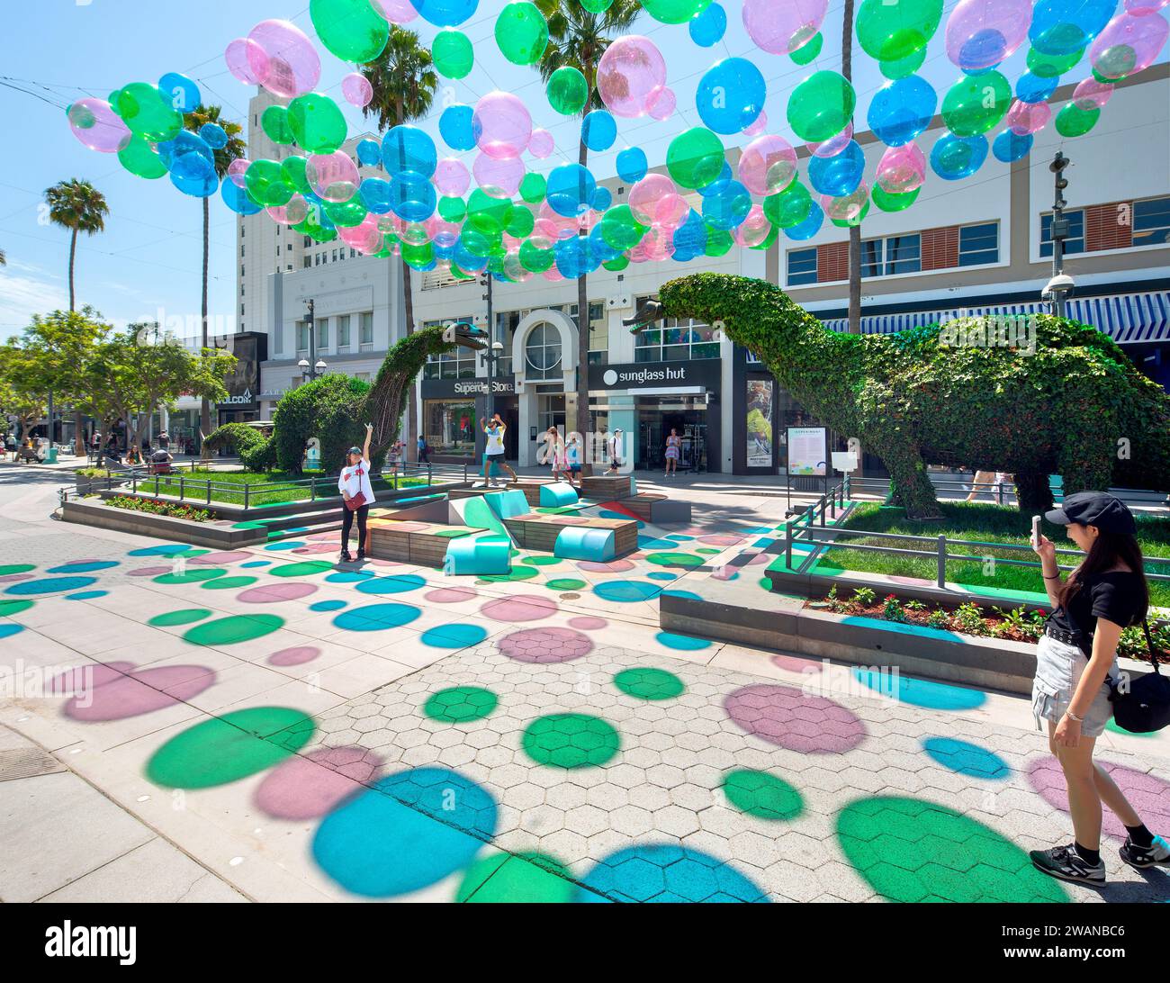Santa Monica 3rd Street Promenade, 2019, showing people enjoying the ...