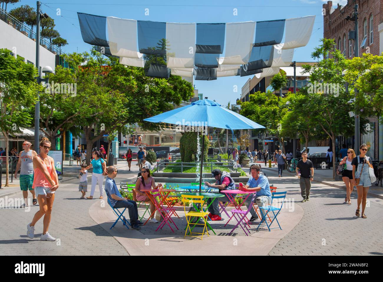 Santa Monica 3rd Street Promenade, 2019, showing people enjoying the ...