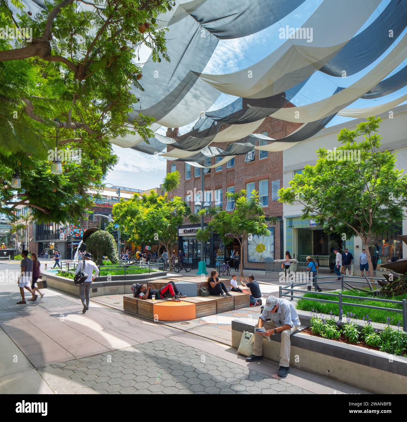 Santa Monica 3rd Street Promenade, 2019, showing people enjoying the ...