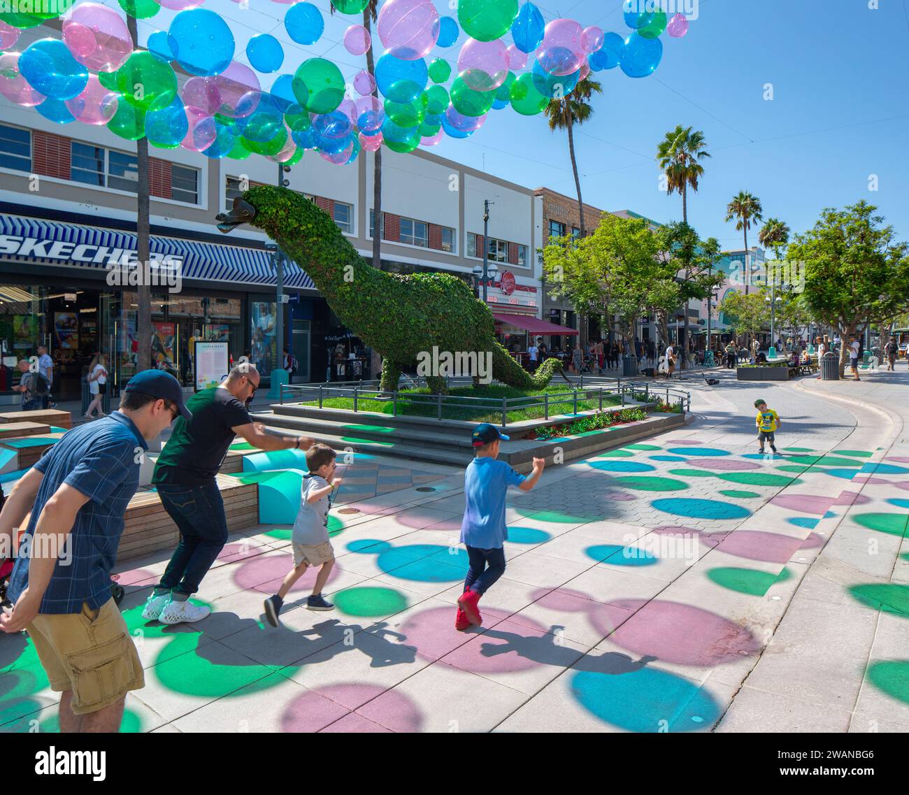 Santa Monica 3rd Street Promenade, 2019, showing people enjoying the ...