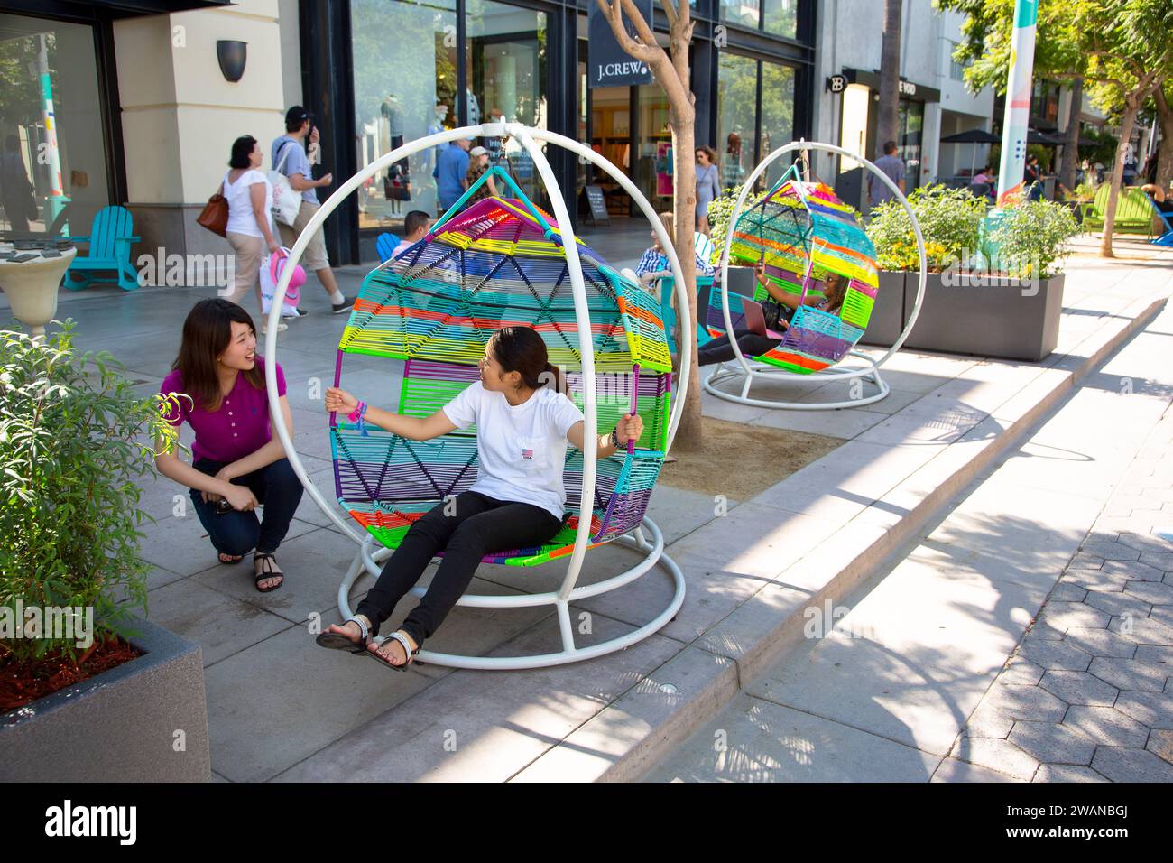 Santa Monica 3rd Street Promenade, 2019, showing people enjoying the ...