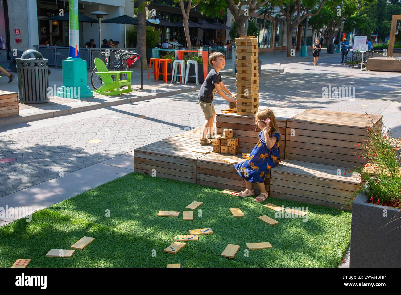 Santa Monica 3rd Street Promenade, 2019, showing people enjoying the ...