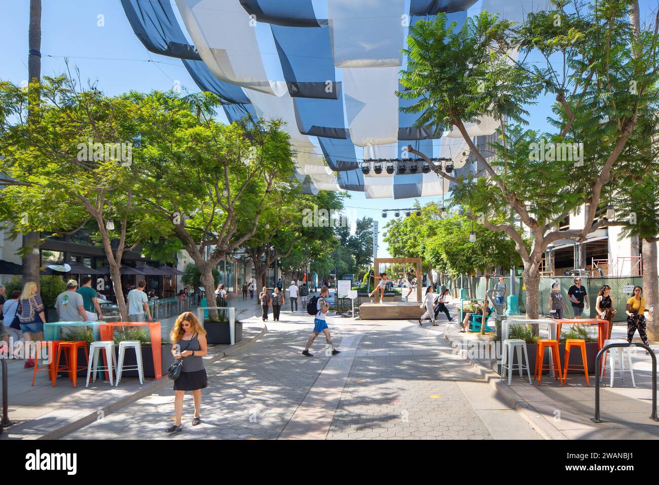 Santa Monica 3rd Street Promenade, 2019, showing people enjoying the ...