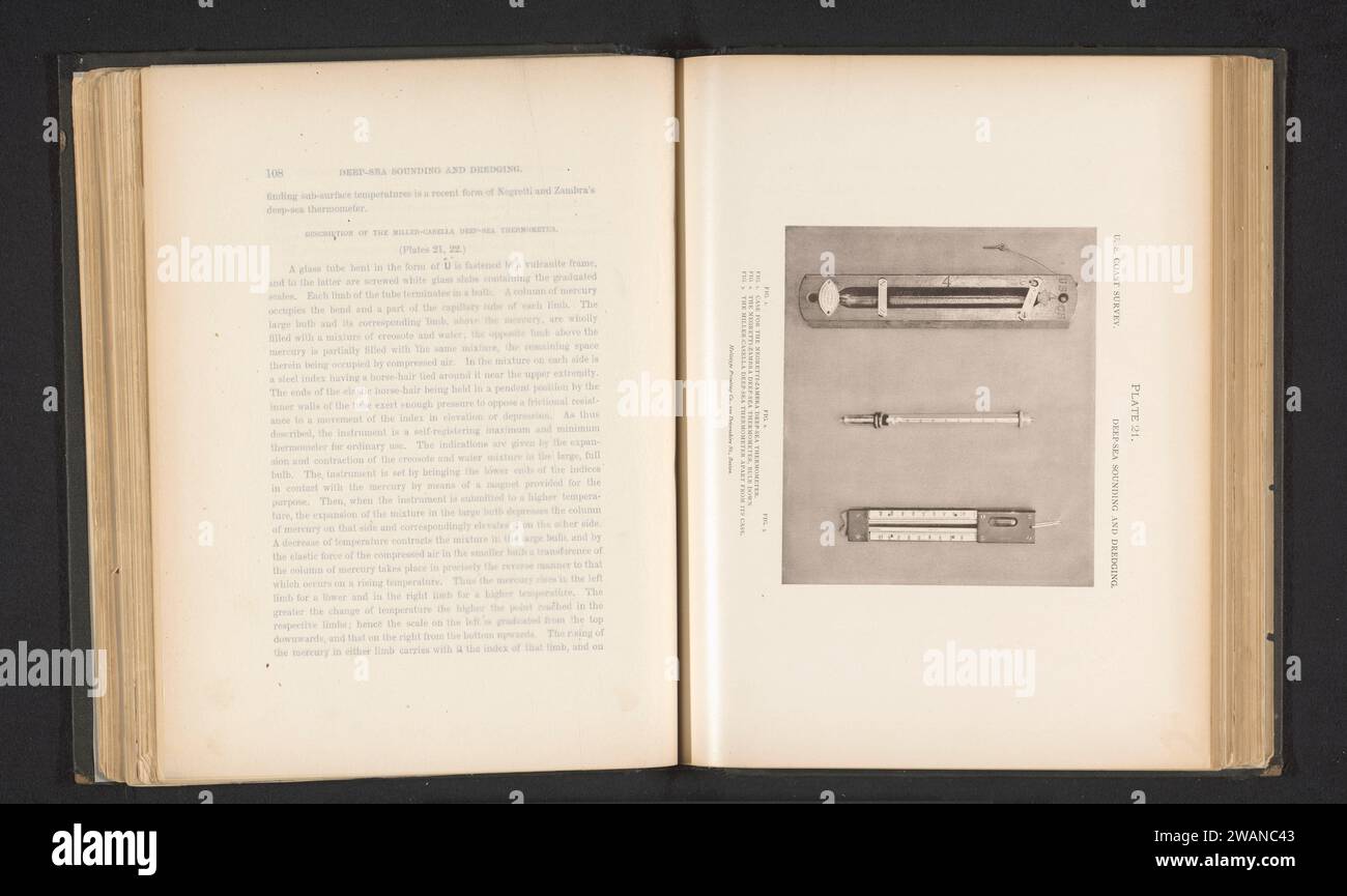 Two deep sea thermometers and a thermometer housing, c. 1870 - in or ...