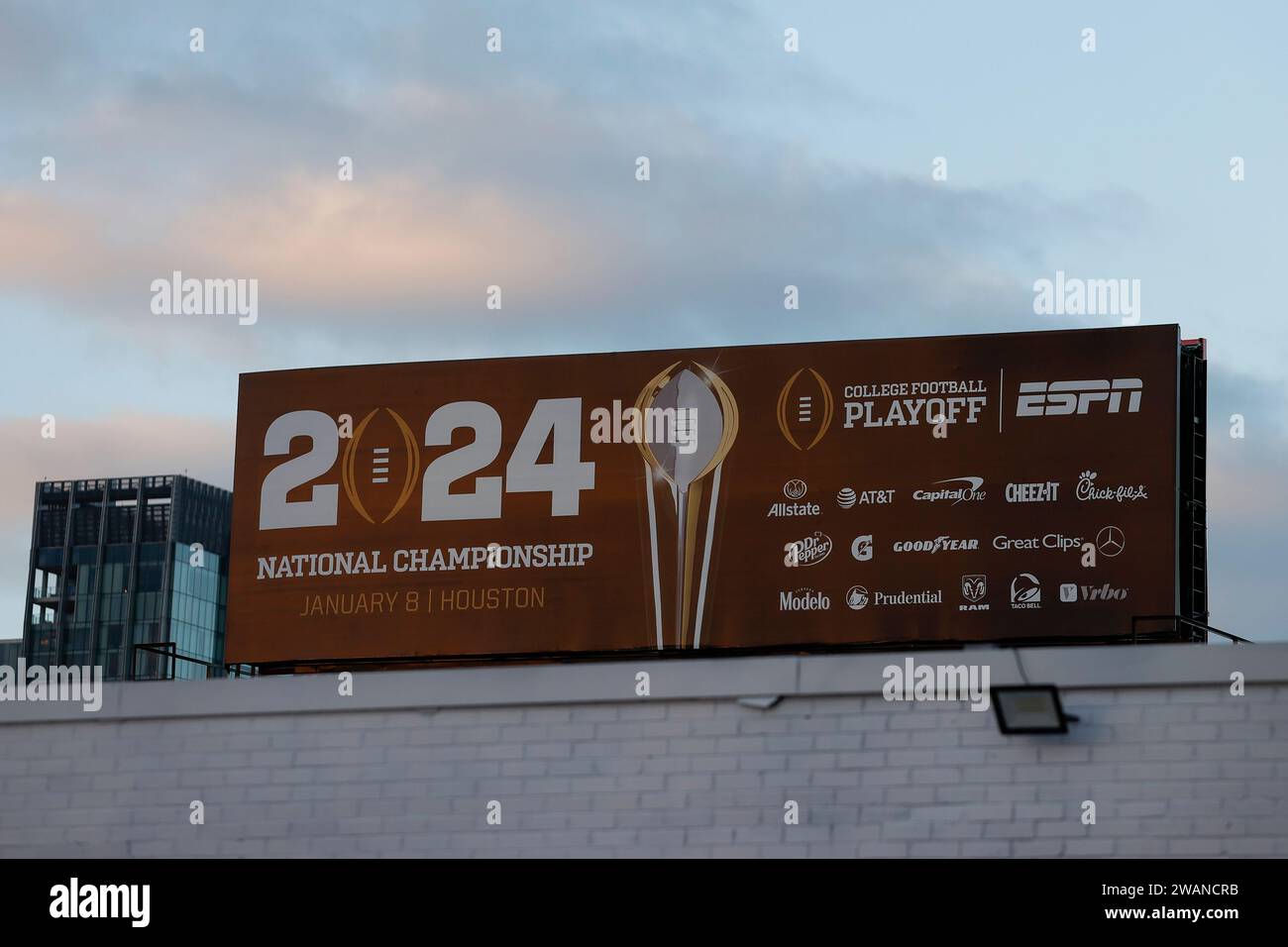 2024 CFP signage with corporate sponsors and ESPN broadcast information ...