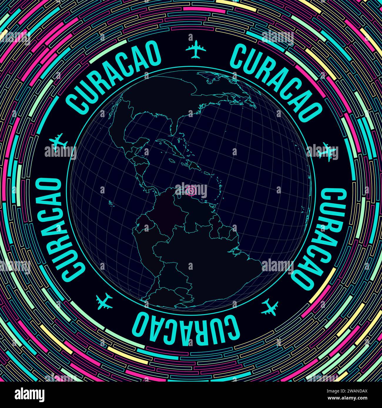 Curacao on globe. Satellite view of the world centered to Curacao ...