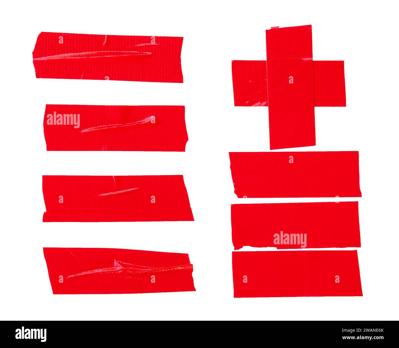 Top view of red adhesive vinyl tape or cloth tape stripes in set are ...