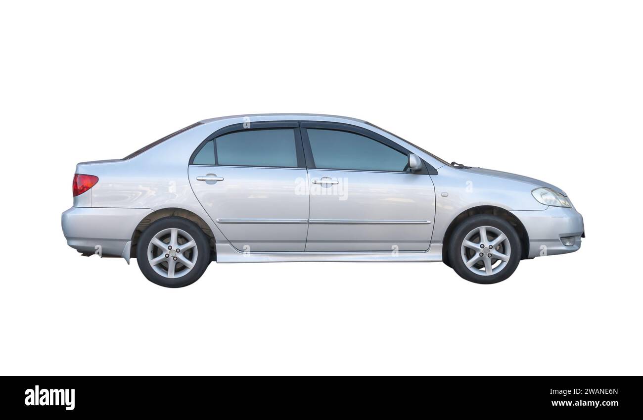 White or gray sedan car is isolated on white background with clipping ...