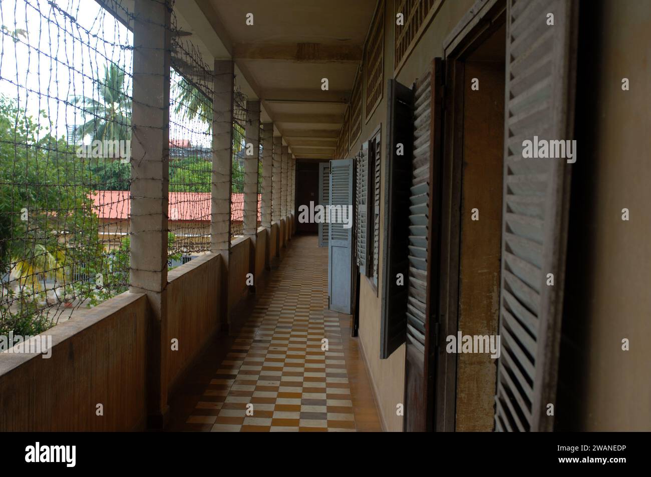 Balcony outside prison cells. Tuol Sleng Genocide Museum (S-21 Security ...