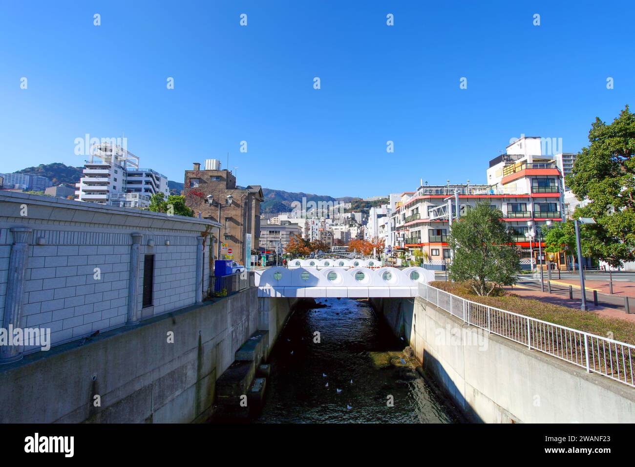 Bridge over a river at Atami City on the Izu Peninsula in Shizuopka ...