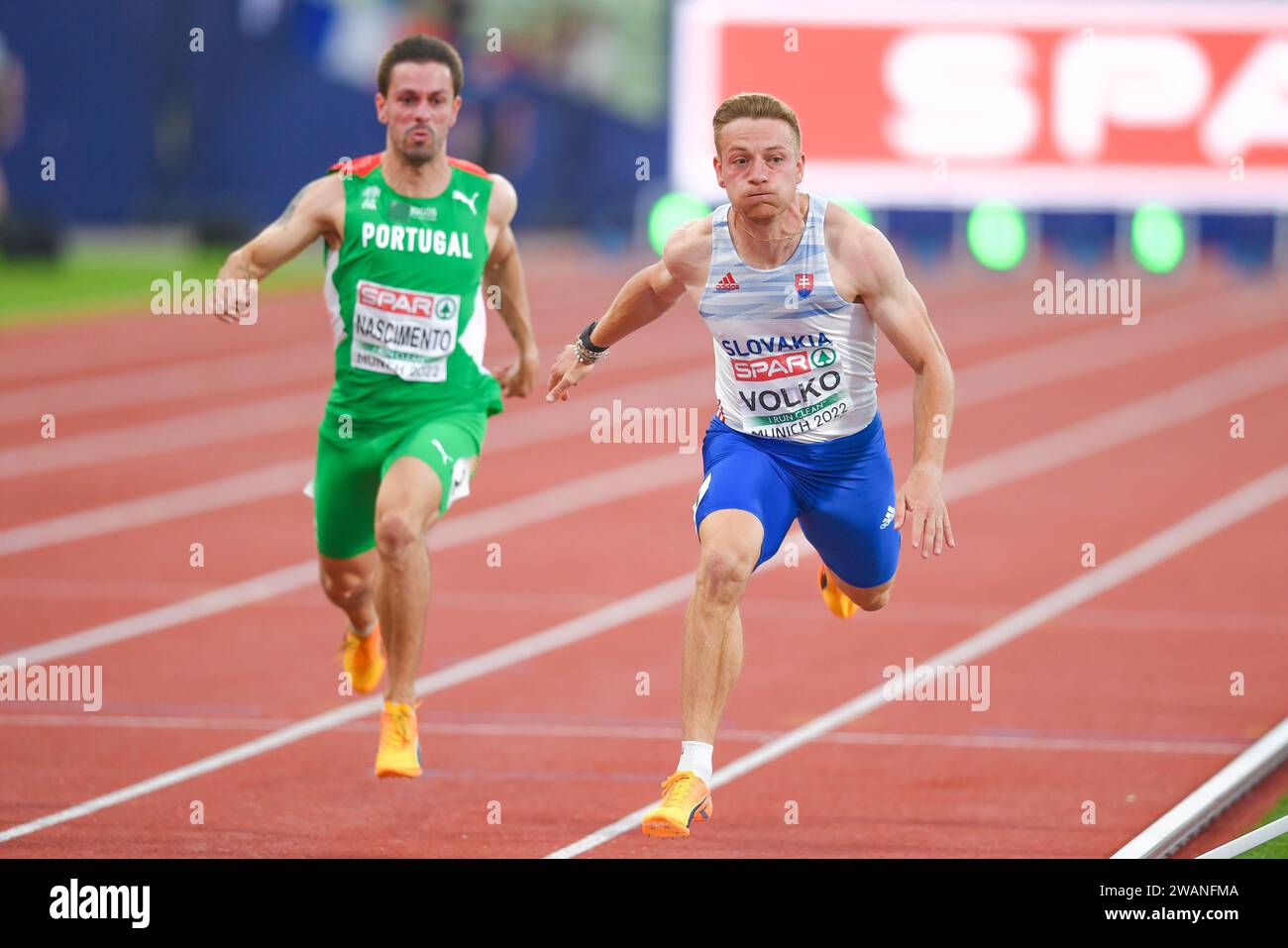 Jan Volko (Slovakia), Carlos Nascimento (Portugal). 100m men semifinals ...