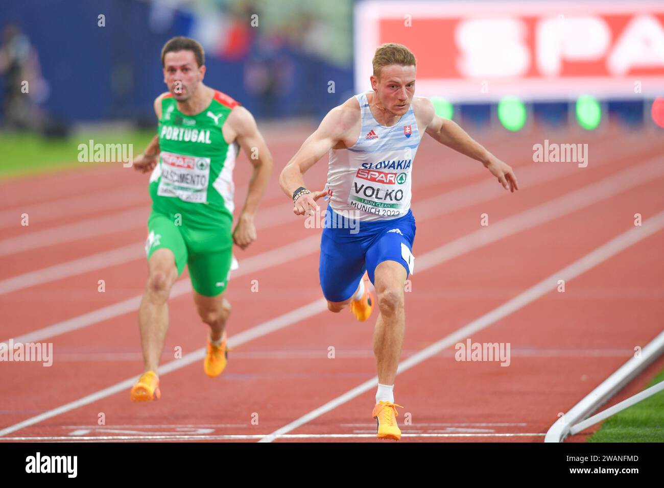 Jan Volko (Slovakia), Carlos Nascimento (Portugal). 100m men semifinals ...