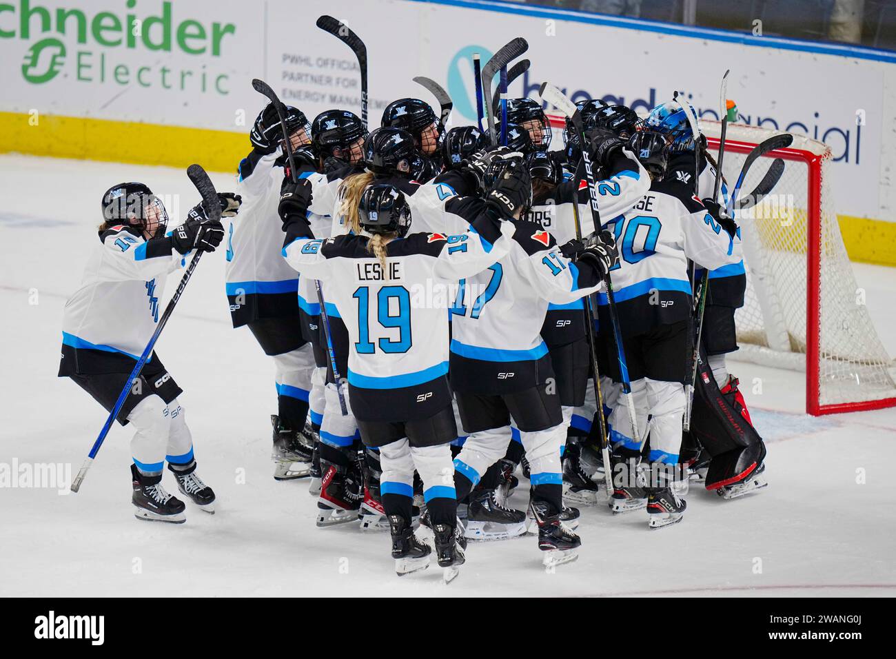 Bridgeport, CT, USA. 5th Jan, 2024. Members of PWHL Toronto celebrate ...