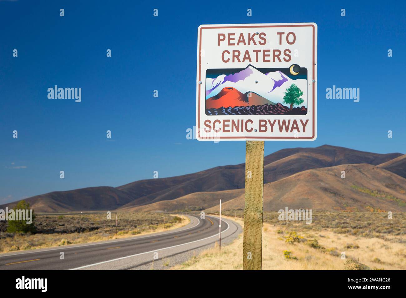 Peaks to Craters Scenic Byway sign, Craters of the Moon National ...