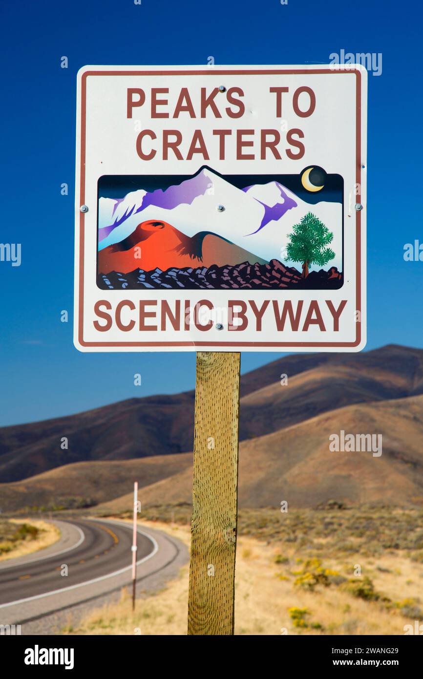 Peaks to Craters Scenic Byway sign, Craters of the Moon National ...