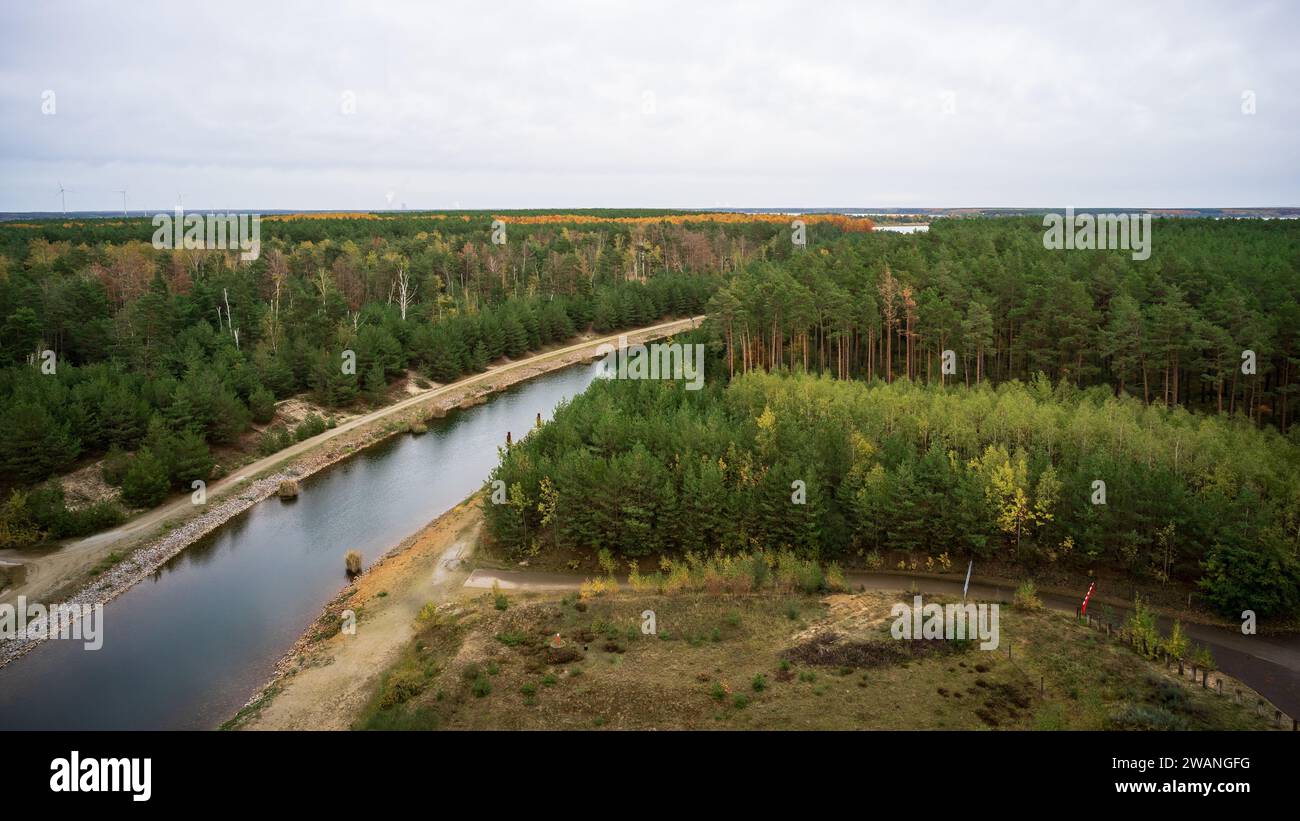 Bird's eye view on Sedlitzer See and Sornoer Canal. The surroundings of ...
