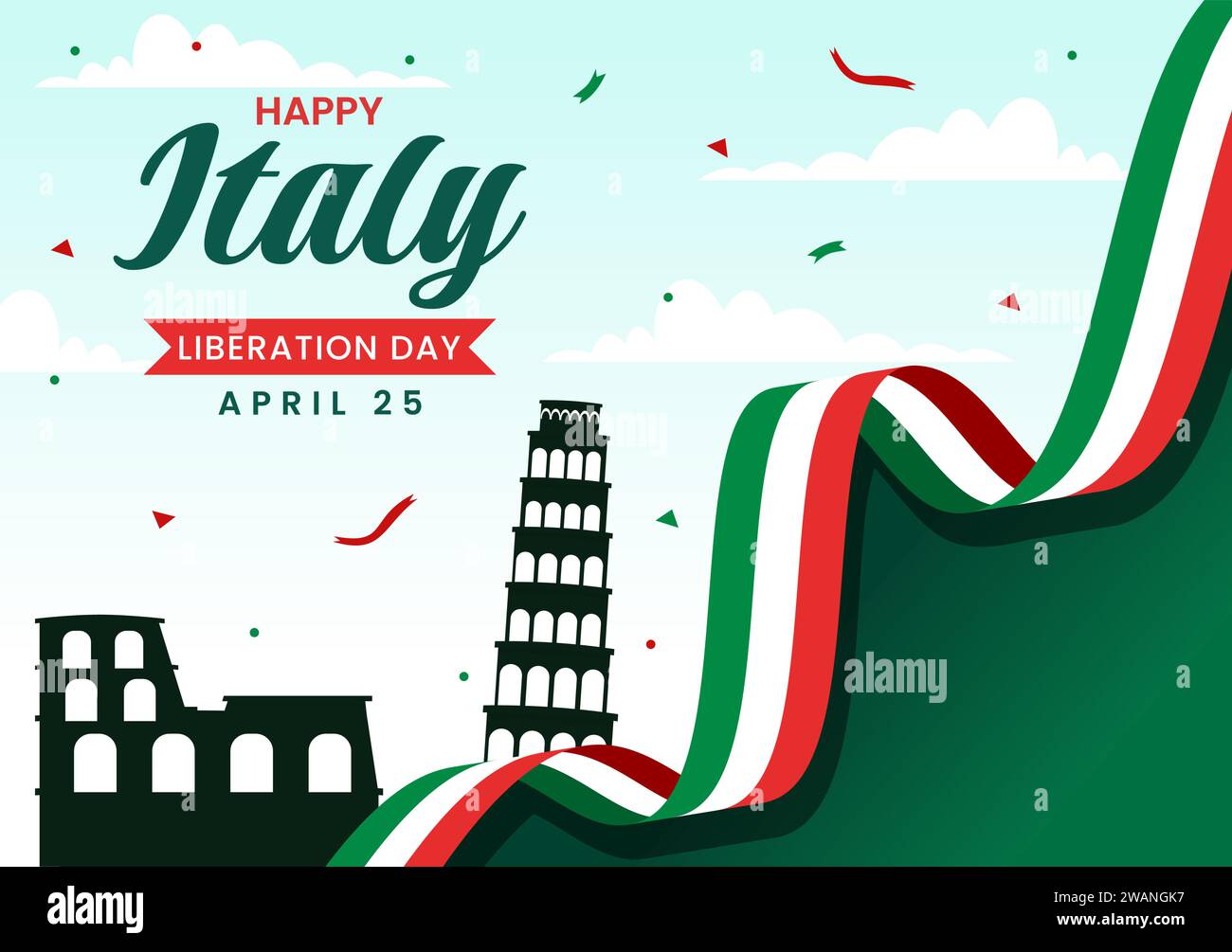 Happy Italy Liberation Day Vector Illustration on April 25 with Waving ...