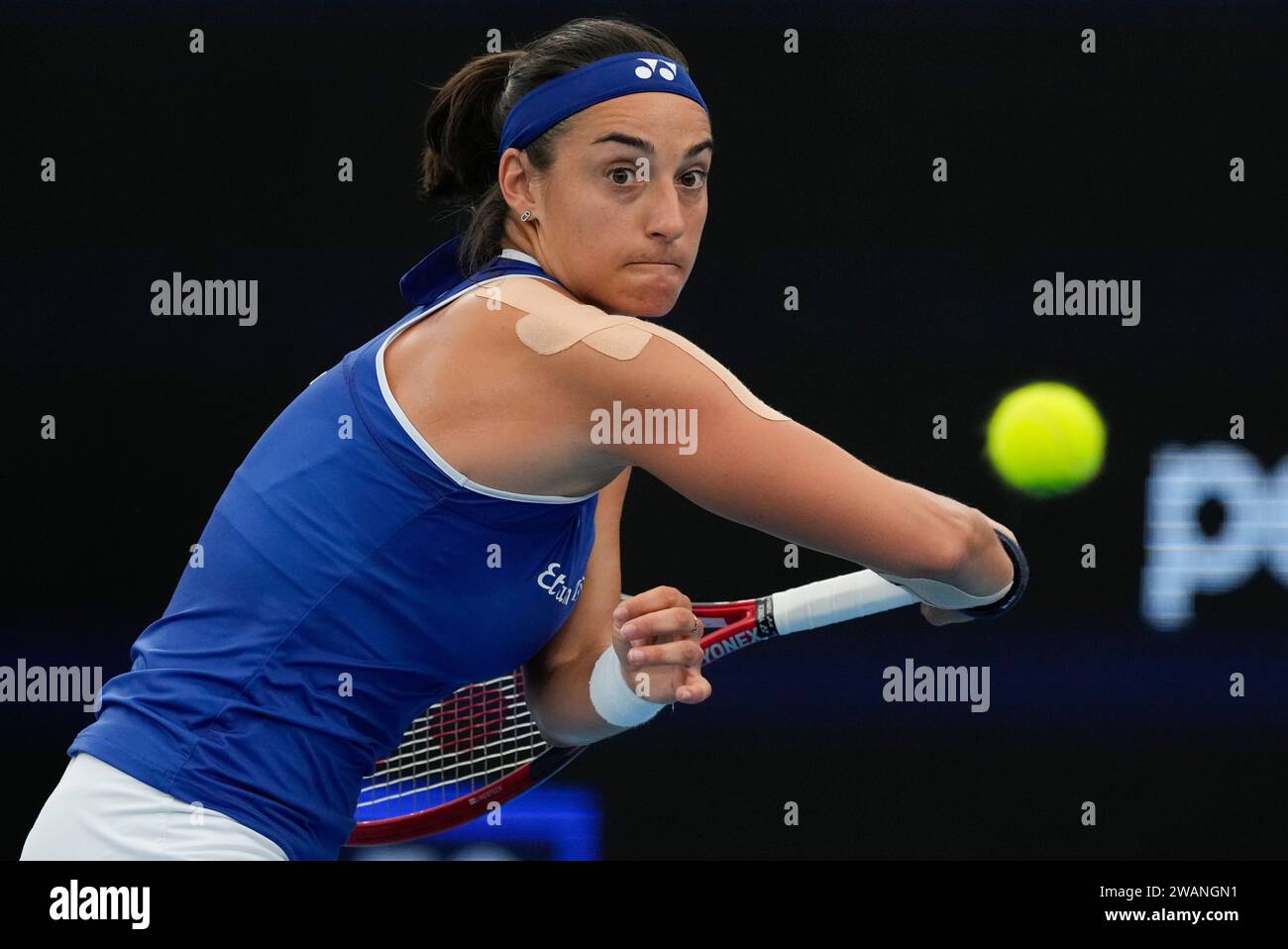 Caroline Garcia of France plays a backhand return to Poland's Iga ...