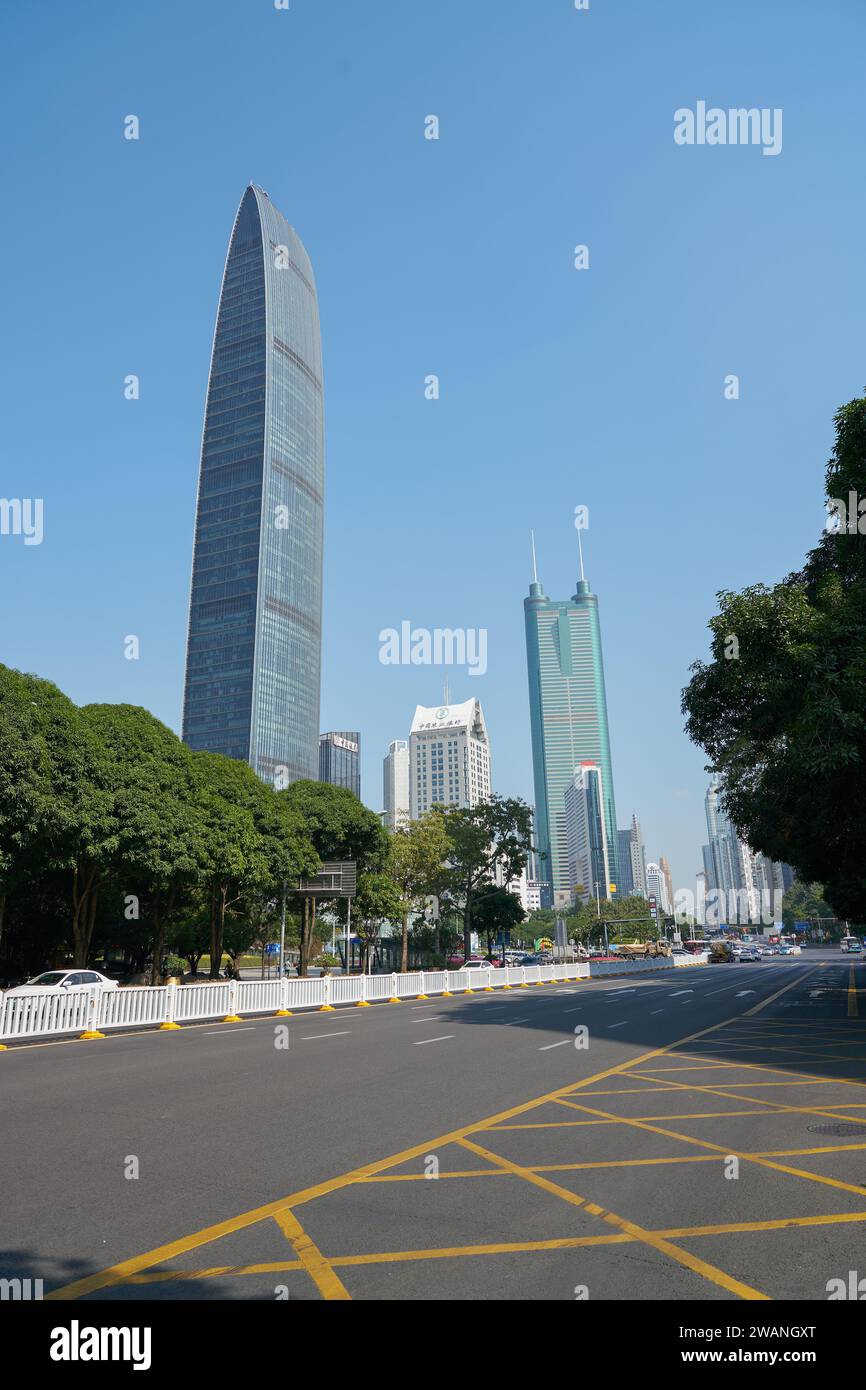 SHENZHEN, CHINA - NOVEMBER 20, 2019: street level view of Kingkey 100 ...