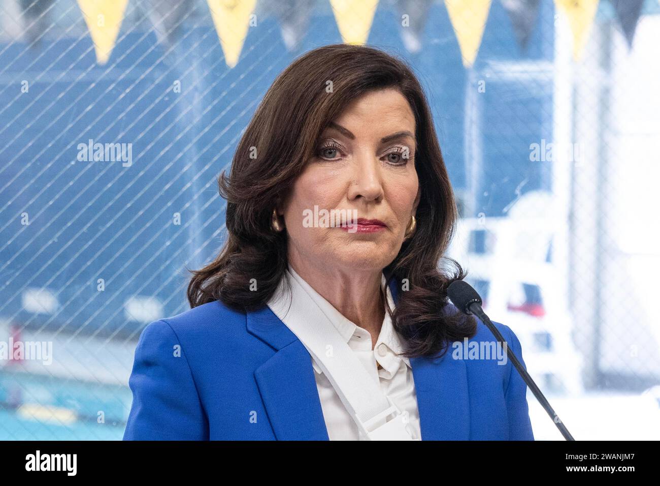 New York, New York, USA. 5th Jan, 2024. Governor Kathy Hochul speaks to ...