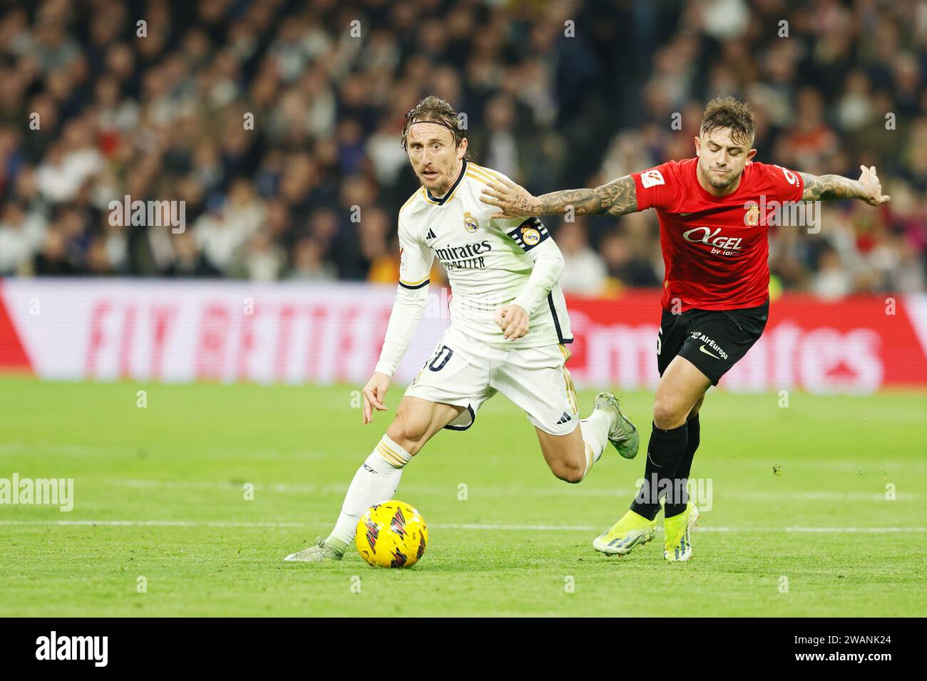 Madrid, Spain. 3rd Jan, 2023. (L-R) Luka Modric (Real), Pablo Maffeo ...